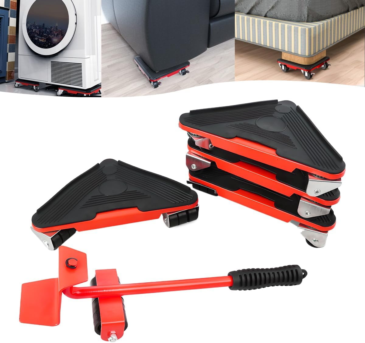Furniture Lift Mover Tool Set,4 Pack Steel Tri-Dolly,3 Wheel Moving ...