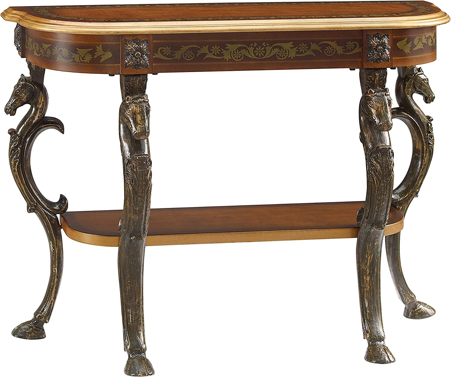 Furniture Masterpiece Floral Demilune Console Table Brown and Gold 42 x ...