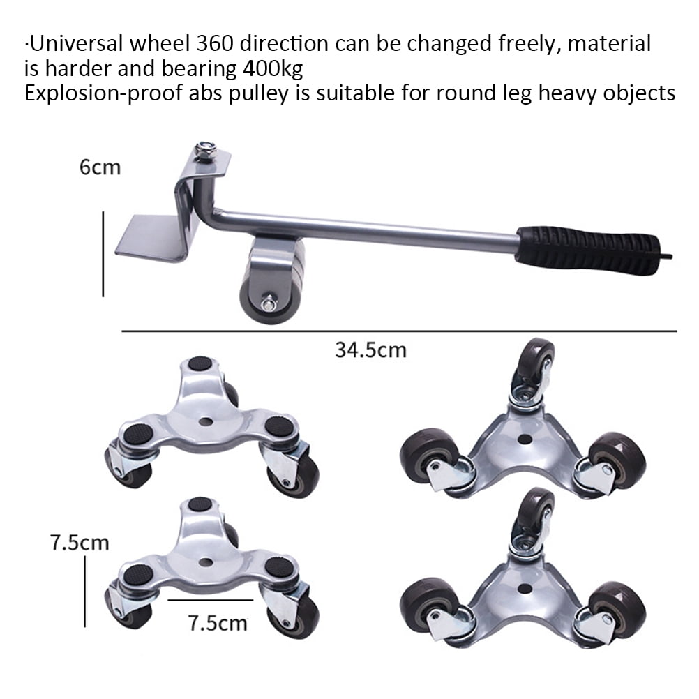 Furniture Mover Tool Set 4 Wheeled Mover Roller 1 Wheel Bar Set Hand ...