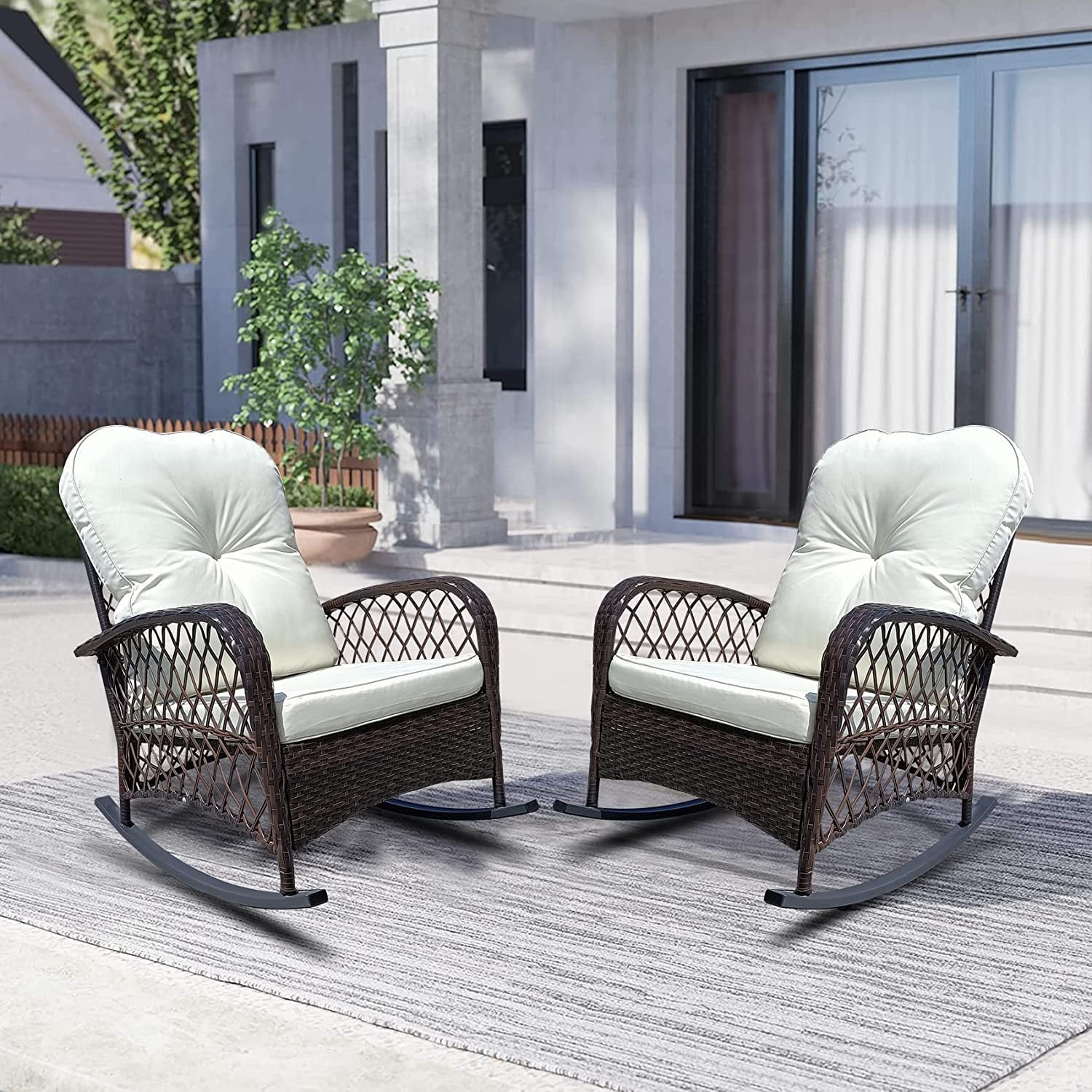 Furniture One 2-Piece Wicker Rocking Chair Set with Cushions, Steel ...