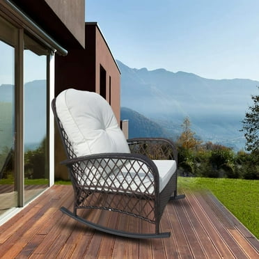 PARKWELL Outdoor Wicker Rocking Chair - Rattan Patio Rocker Chairs with ...