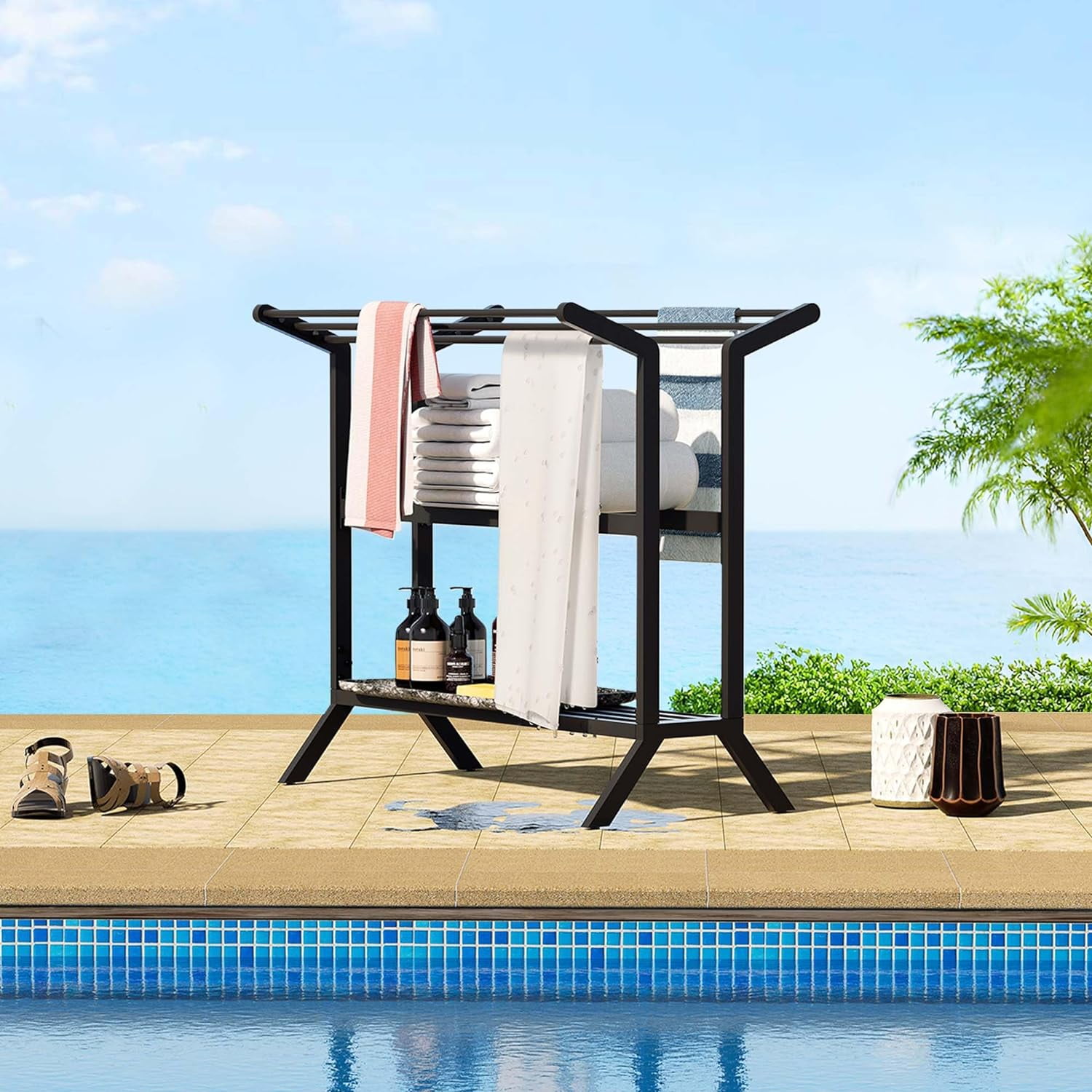 Furniture Pool Float Caddy, Poolside Towel Rack - Convenient Storage ...