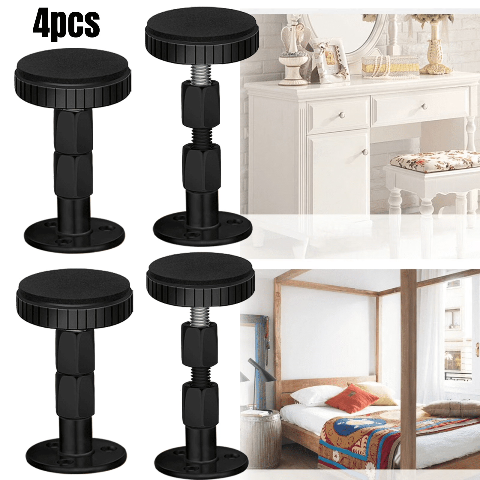 Furniture Risers,4Pack Headboard Stoppers Adjustable Threaded Bed Frame ...