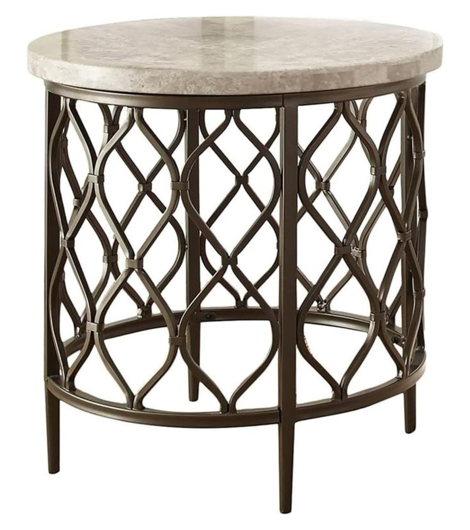 Furniture Roland Round Marble Stone Top with Bronze Metal Base End ...