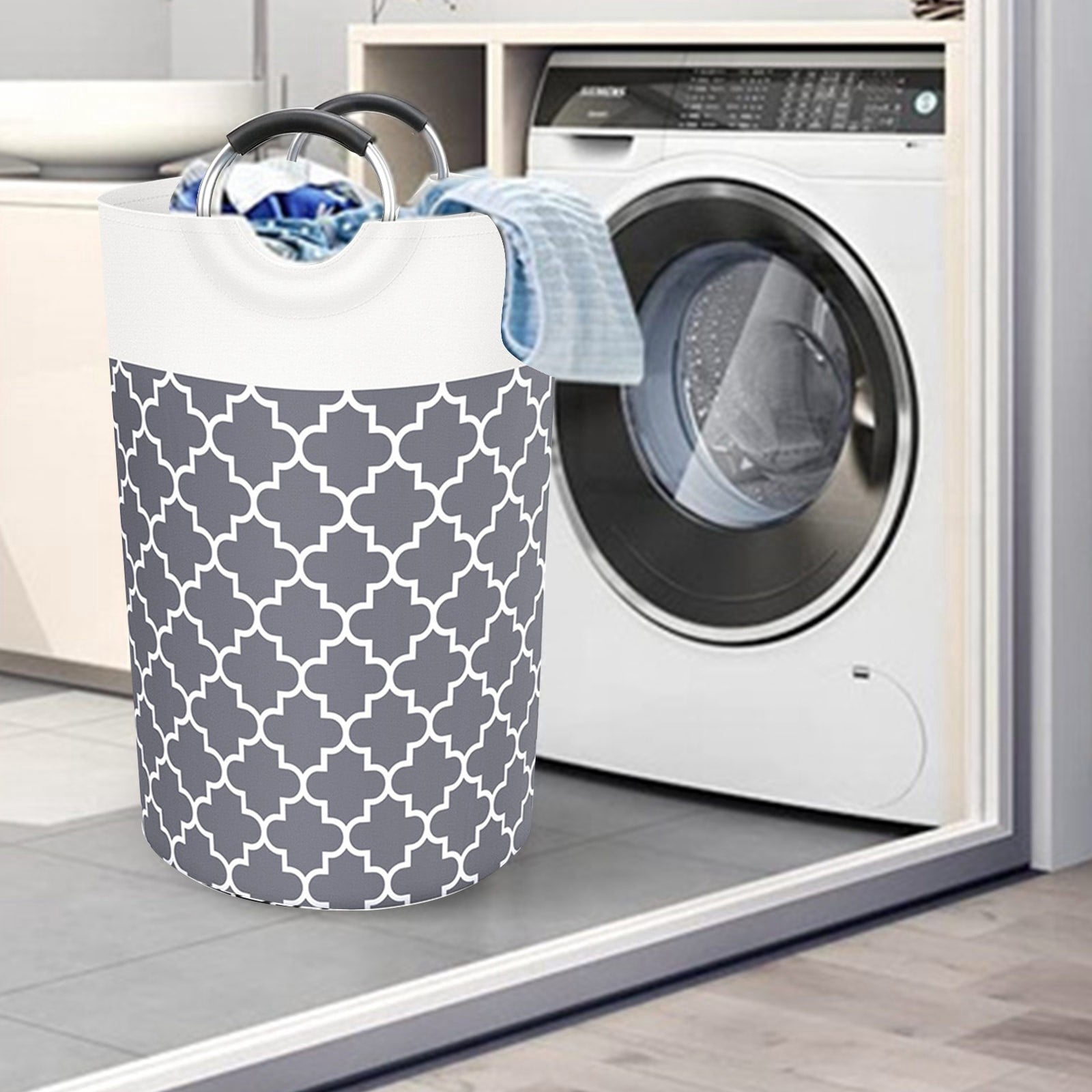 Furniture Round Freestanding Laundry Hamper Collapsible Tall Clothes ...