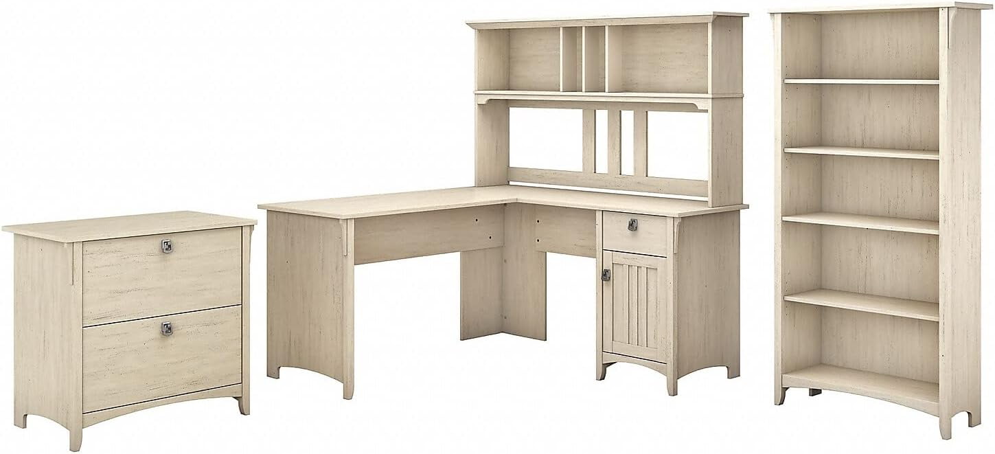 Furniture Salinas 60W L Shaped Desk with Hutch Lateral File Cabinet and ...