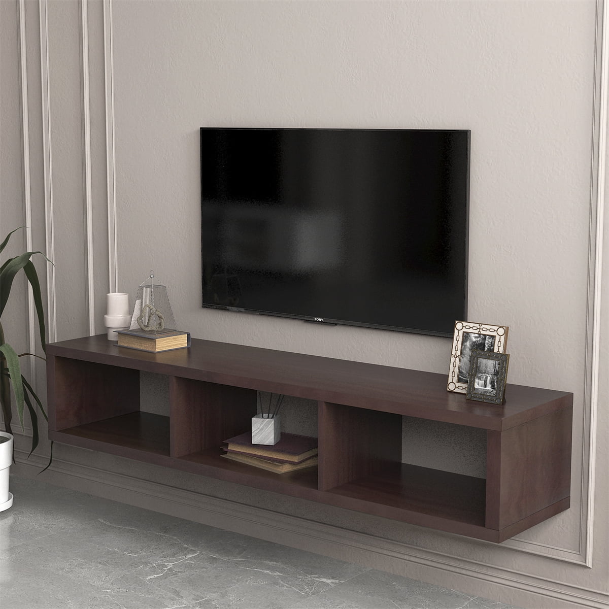 Furniture Shallow Floating TV Console, 60" Wall Mount Modern Console ...
