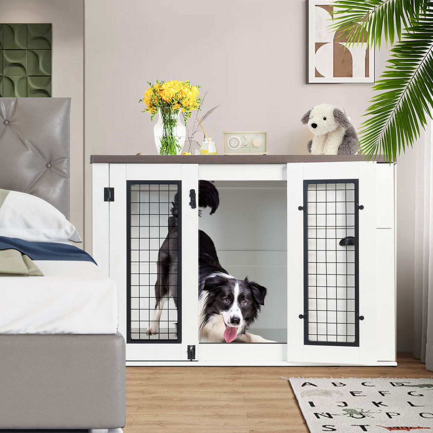 Furniture Style Dog Cage with Double Door, Wooden Dog Cage with Drawers ...