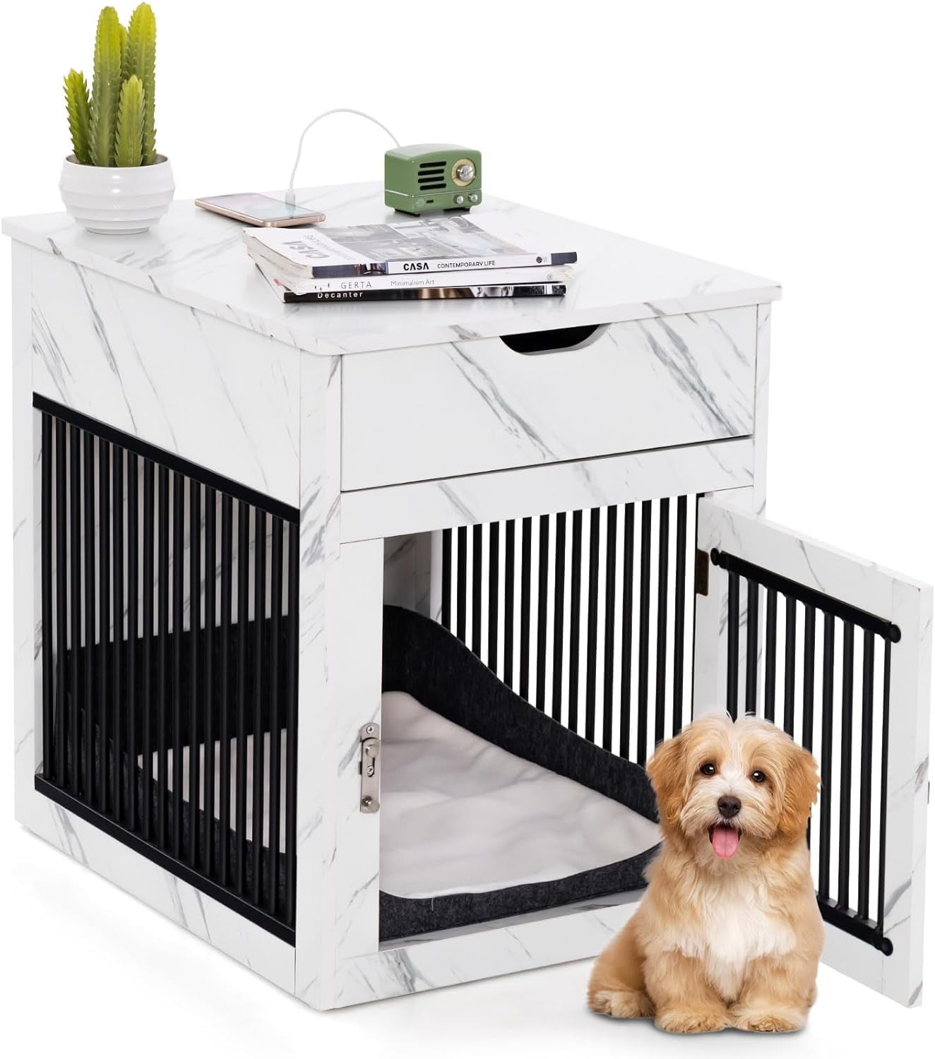 Furniture Style Dog Crate, Decorative Dog Kennel End Table with USB ...