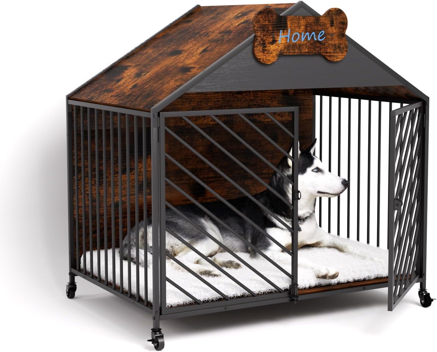 Furniture-Style Dog Crate with Gable Roof Design, Double Locking Doors ...
