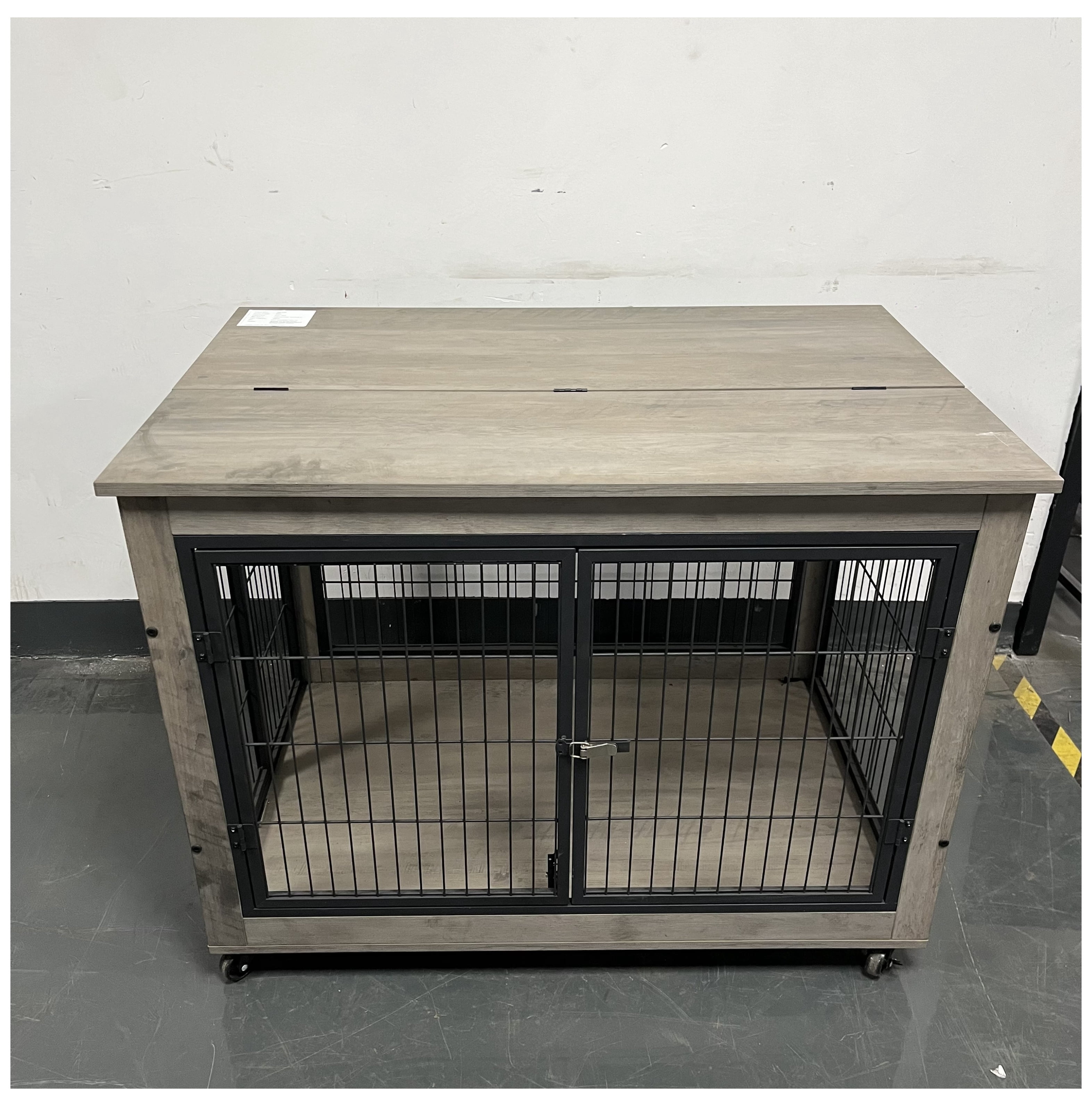 Furniture Style Dog Crate Side Table on Wheels with Double Doors and ...