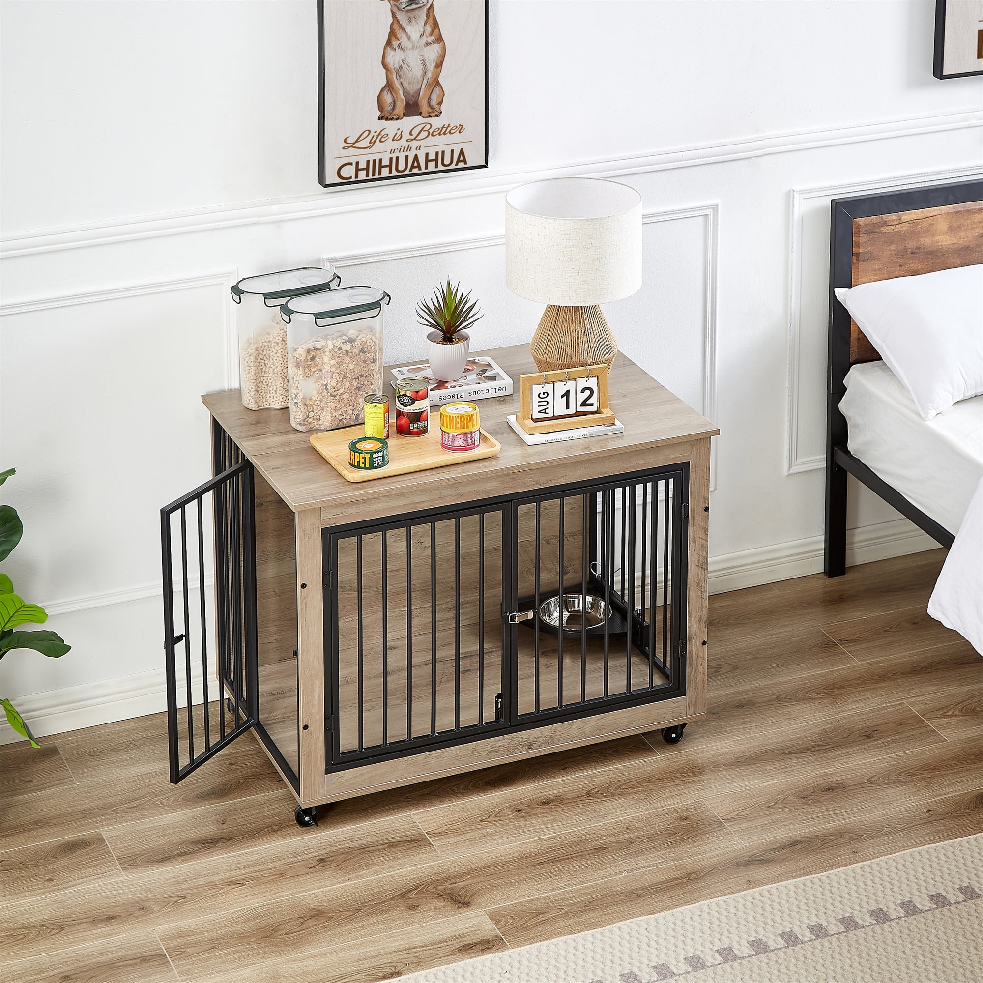 Ostreici 39''L x 25''W x 27''H Dog Crate Cage kennel Side Table w ...