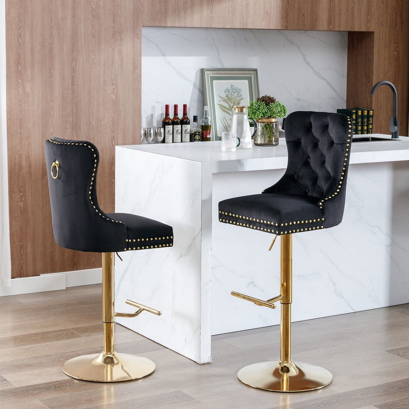 Furniture,Thick Golden Swivel Velvet Barstools Adjusatble Seat Height ...