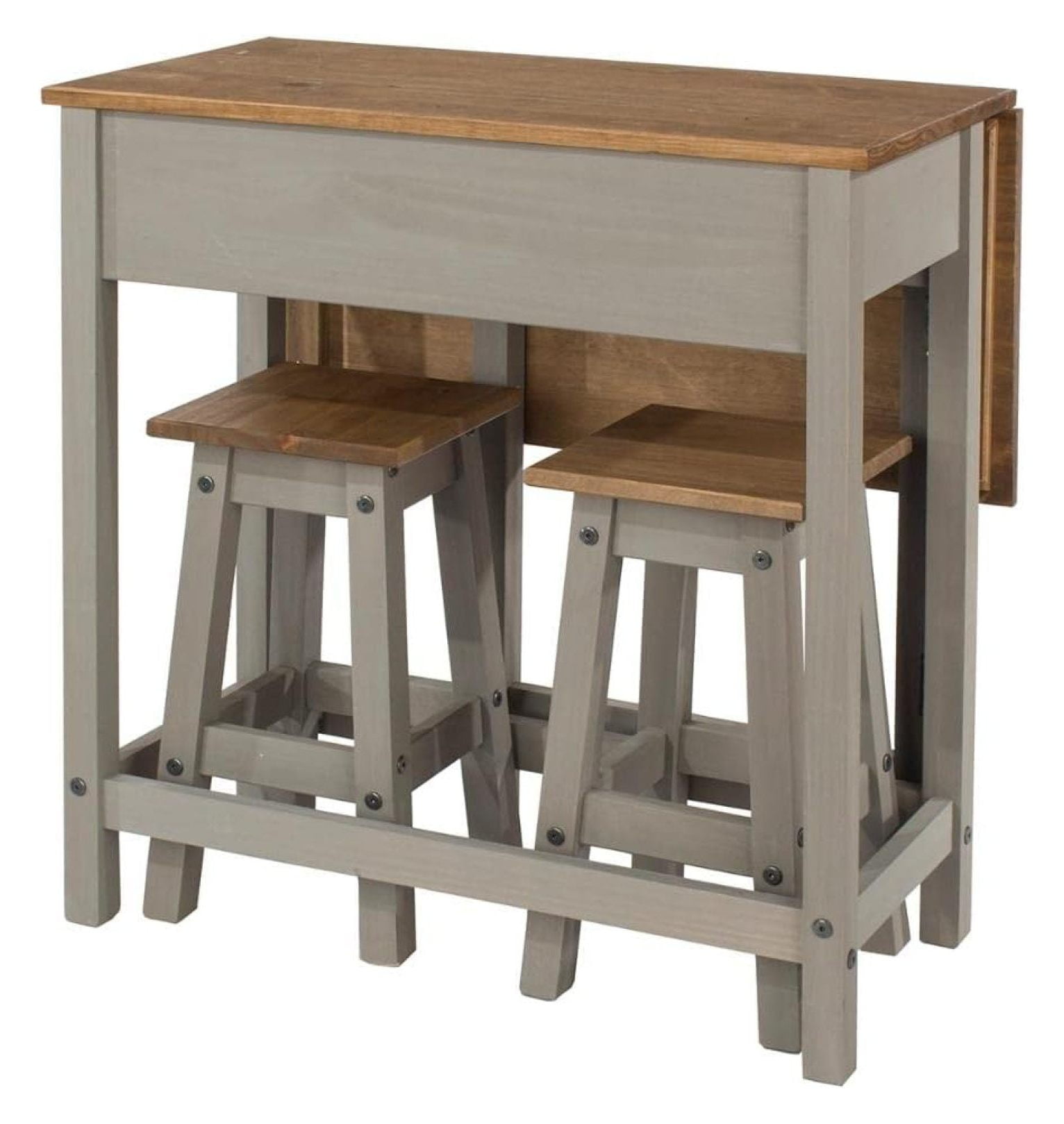 Furniture Wood Breakfast Set of Drop Leaf Table with 2 Stools, Solid ...