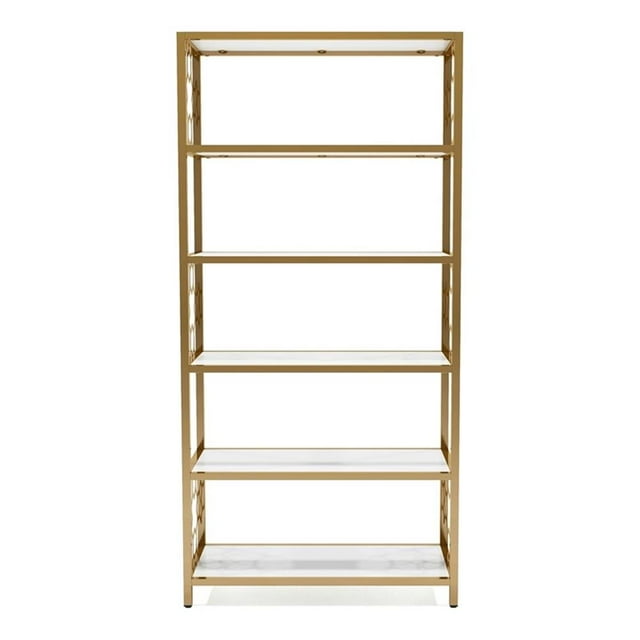 Furniture of America Abair Metal 5-Shelf Bookcase in White and Gold ...