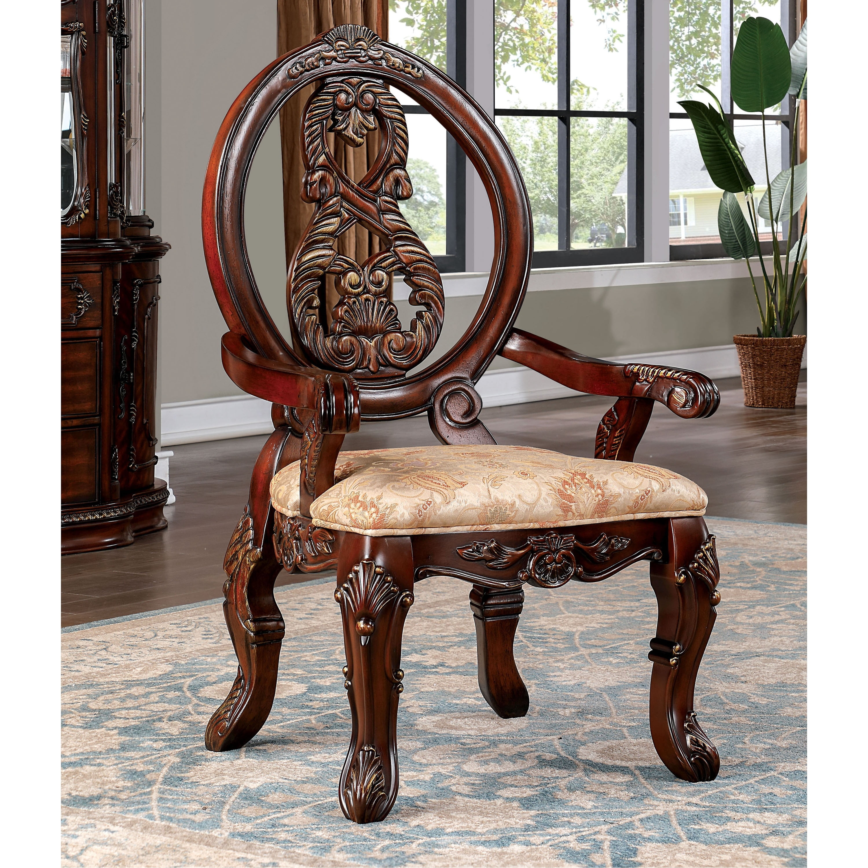 Furniture of America Abiba Traditional Brown Wood Padded Arm Chairs by ...