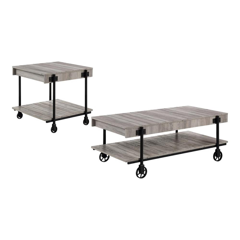 Furniture of America Acres Wood Natural 2-Piece Coffee Table Set with ...