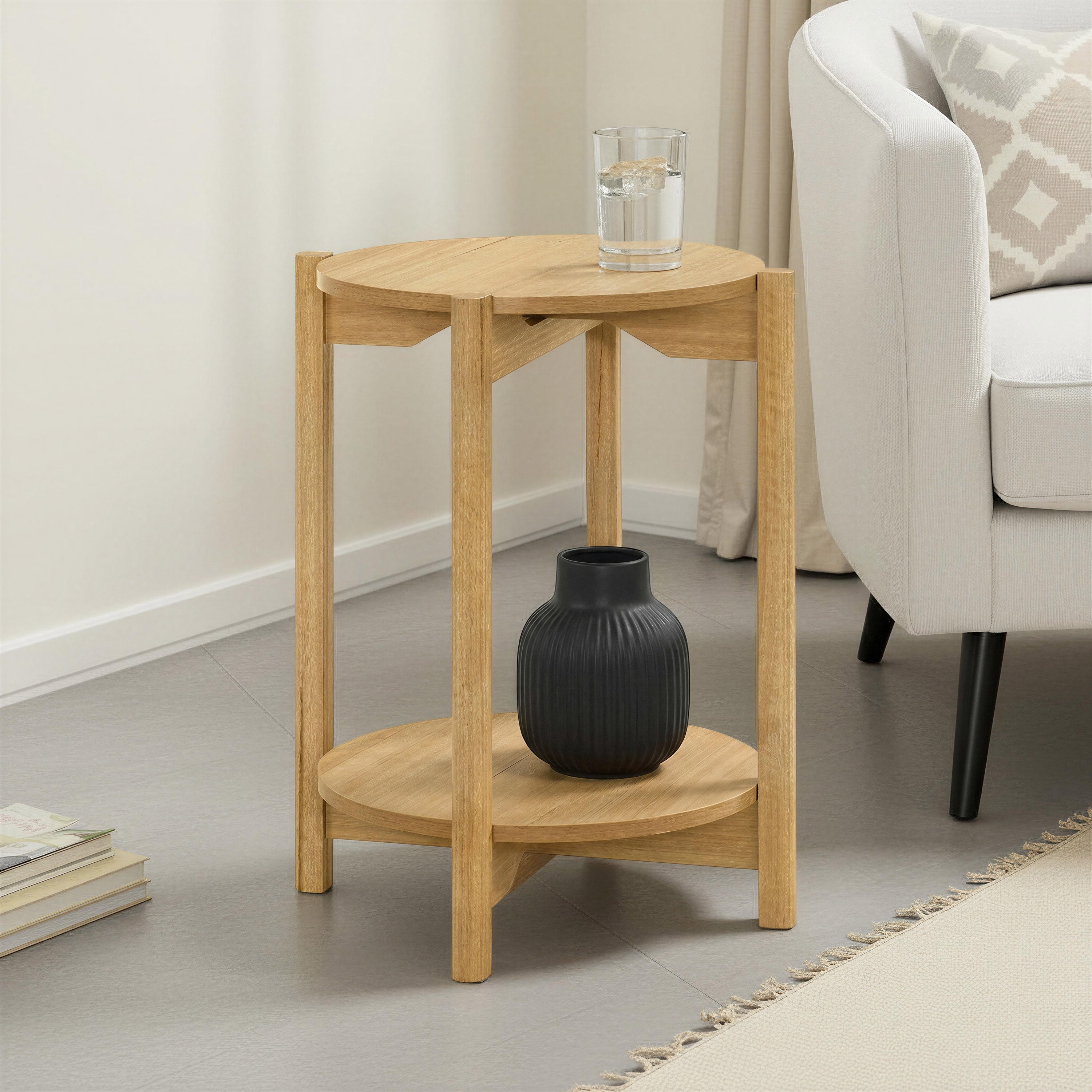 Furniture of America Afra Modern Wood Round End Table with Open Bottom ...