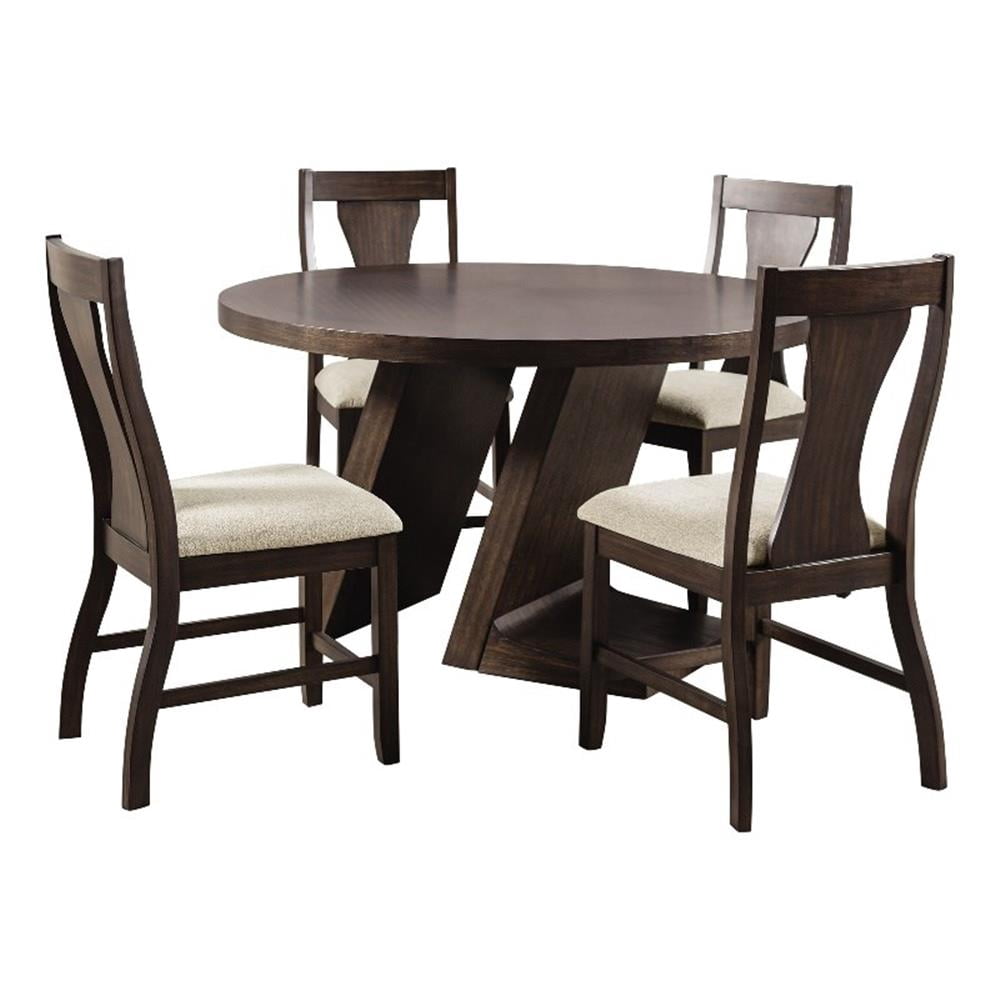 Furniture of America Alaric Wood 5-Piece Round Dining Table Set in ...