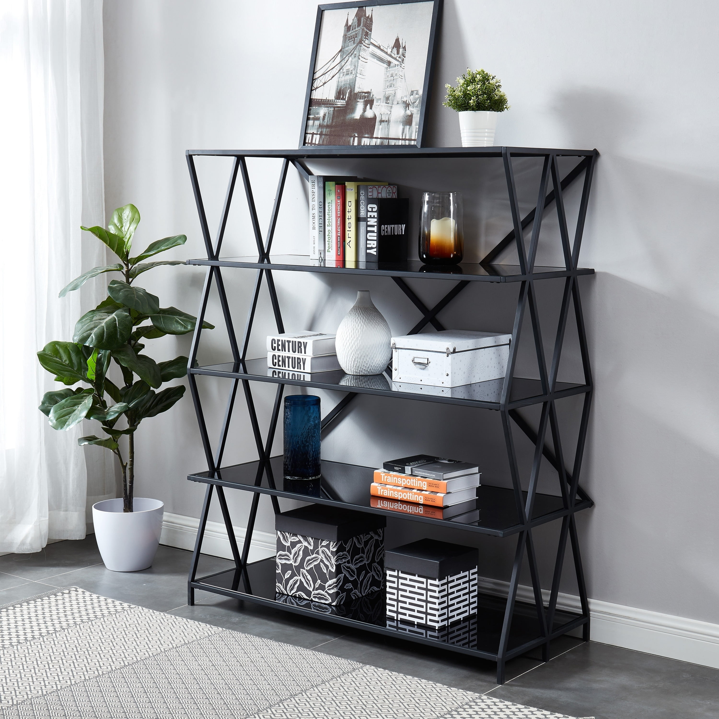 Furniture of America Albaric Modern Black Metal Display Bookcase by 5 ...