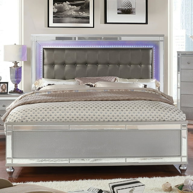 Furniture of America Amana Panel Bed, Queen, Silver and Dark Gray ...