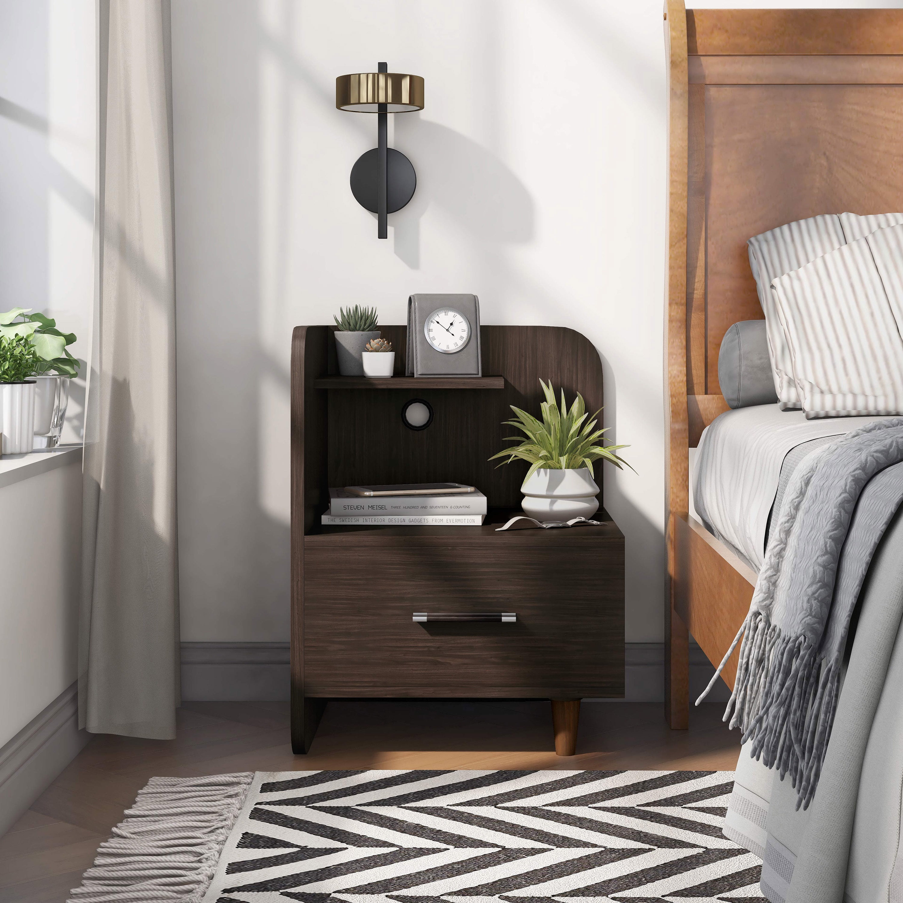 Furniture of America Ames Adult Modern 1-Drawer Nightstand with 2-Shelf ...