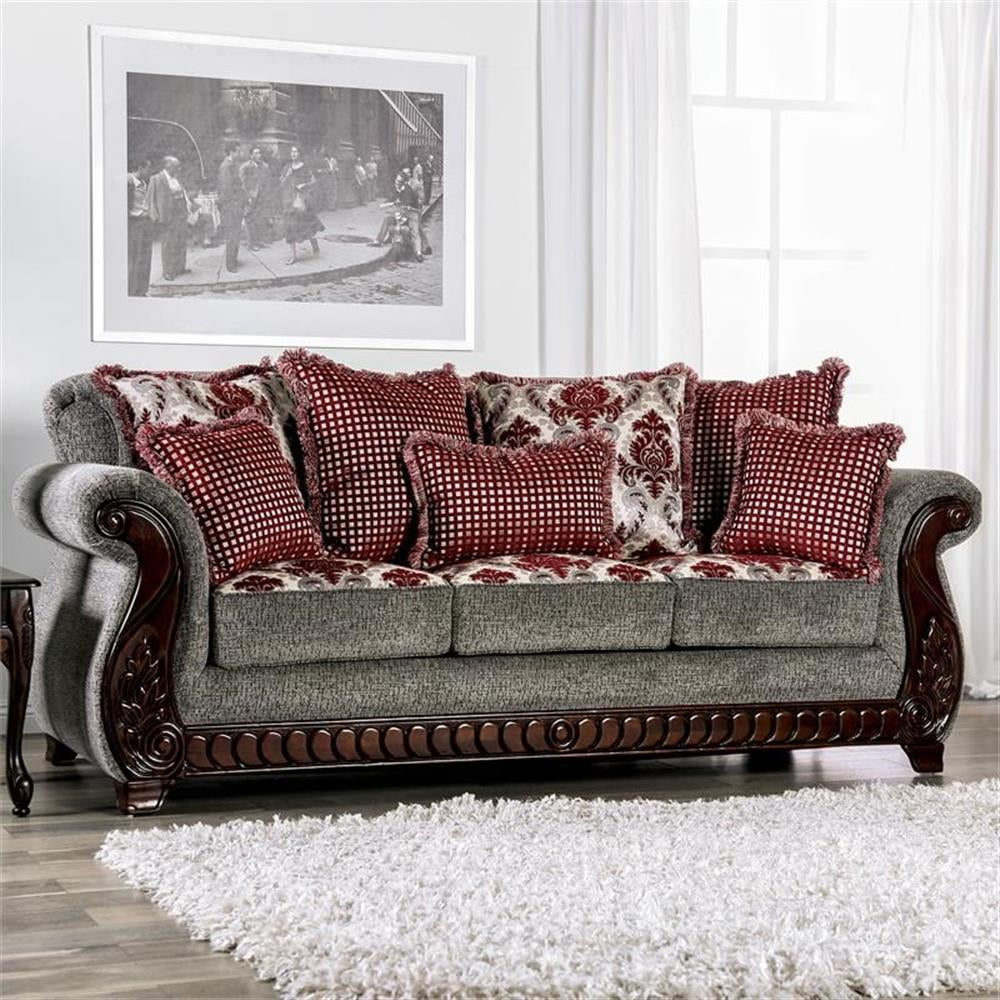 Furniture of America Andrea Traditional Red Chenille Sofa with Rolled ...