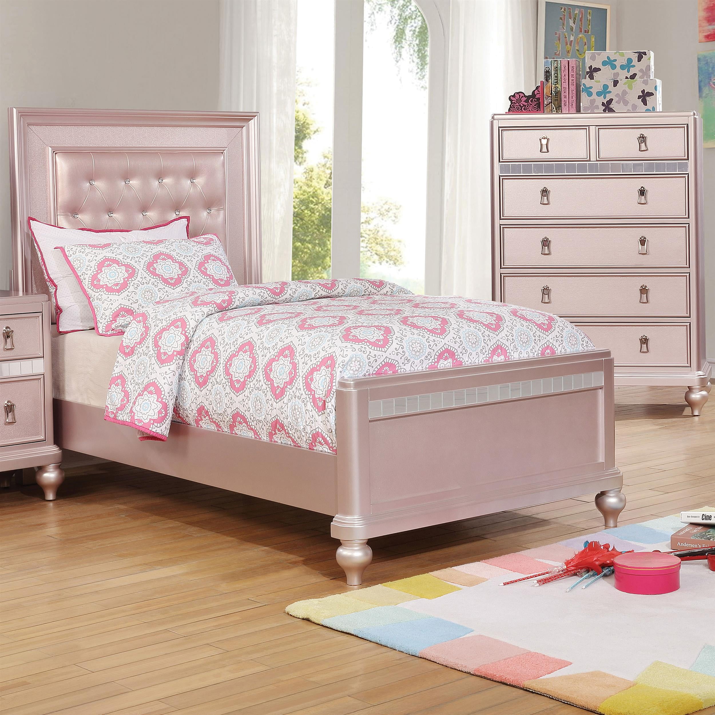 Furniture of America Appell 2pc Rose Gold Solid Wood Bedroom Set - Twin ...