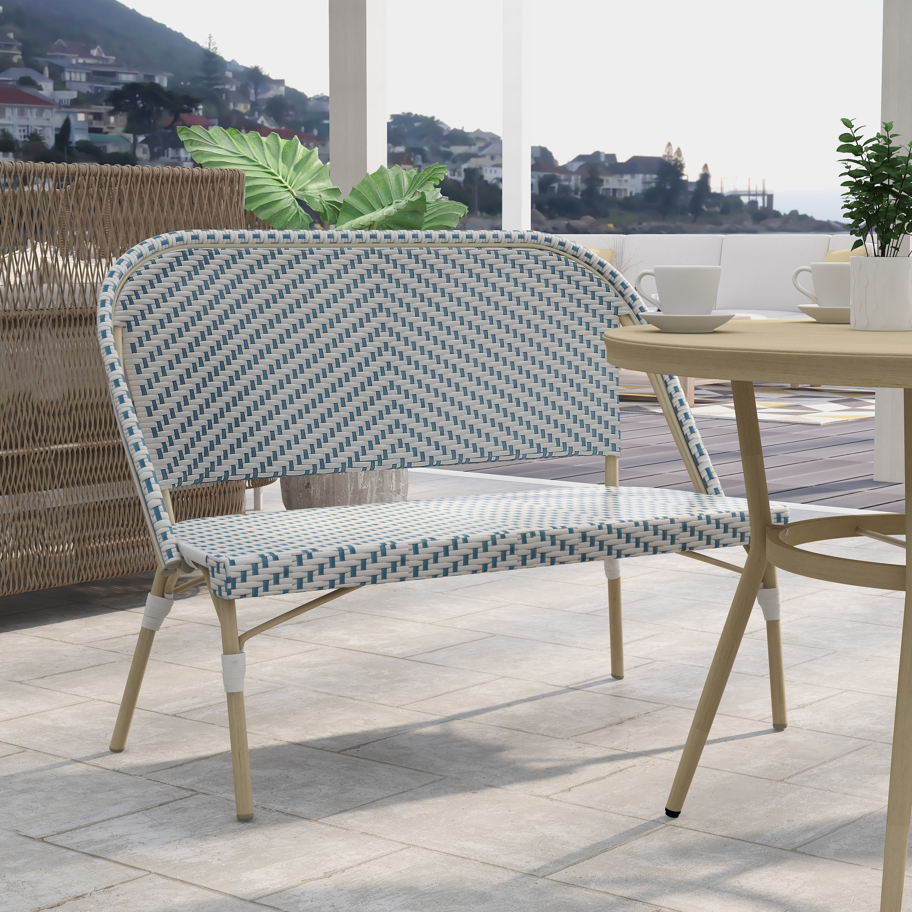 Furniture of America Ariel Beach Natural Tone Aluminum Patio Bench by ...