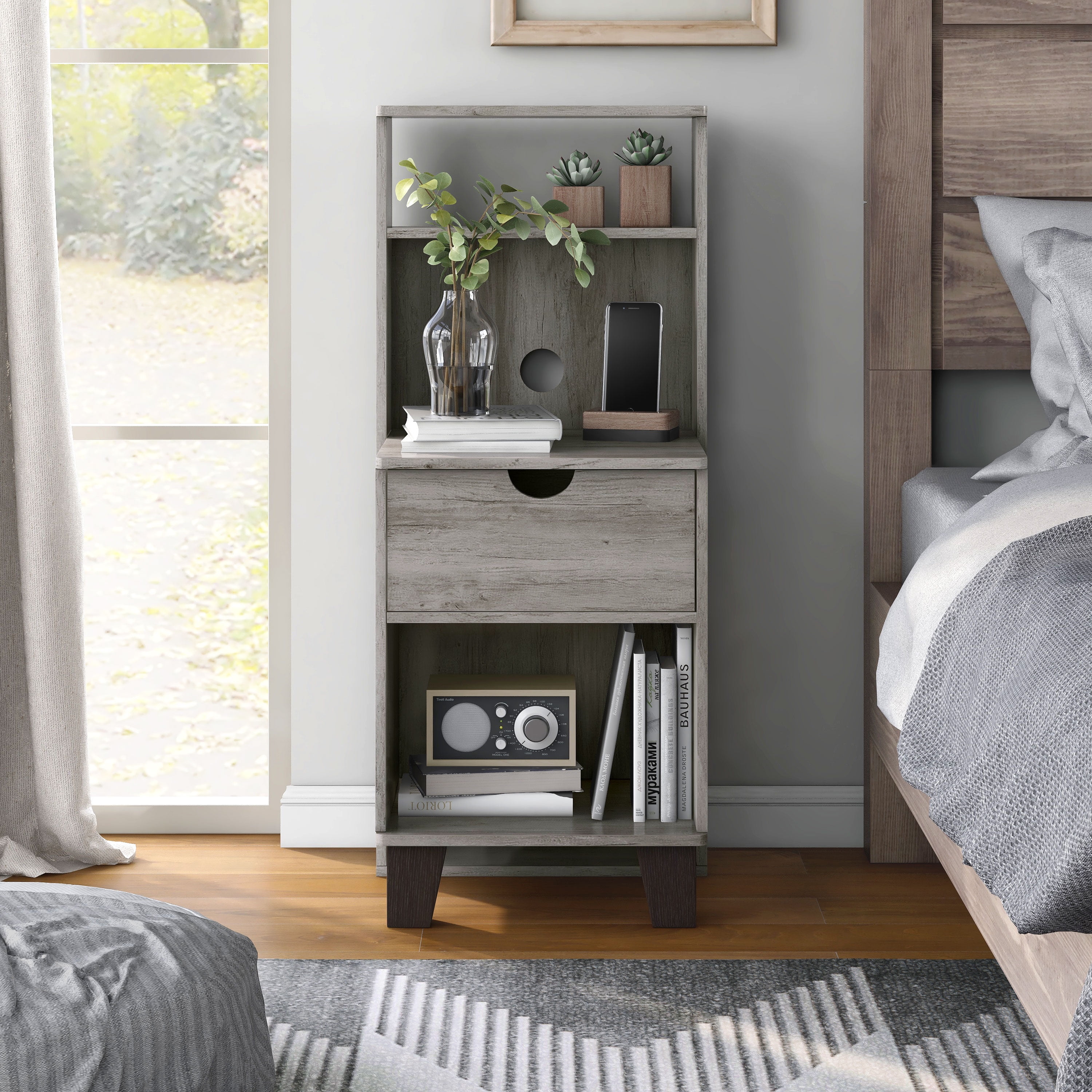 Furniture of America Armo 1-Drawer and 2-Shelf Wood Adult Nightstand ...