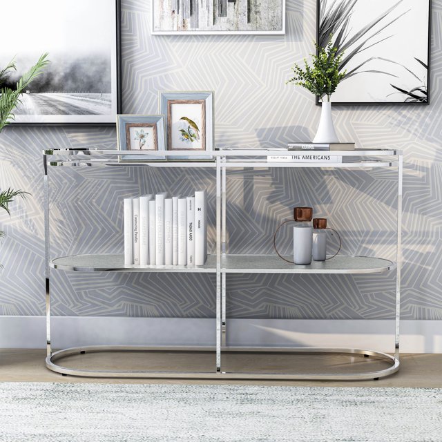 Furniture of America Auro Shelf Glass Top Chrome Sofa Table - Walmart.com
