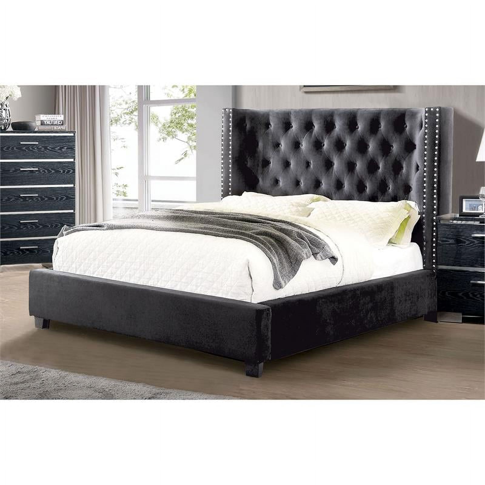 Furniture of America Avery Transitional Fabric Wingback King Bed in ...