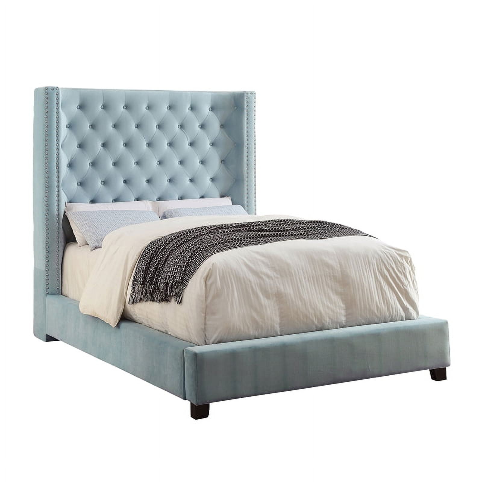 Furniture of America Azealia Fabric Wingback Queen Bed in Blue ...