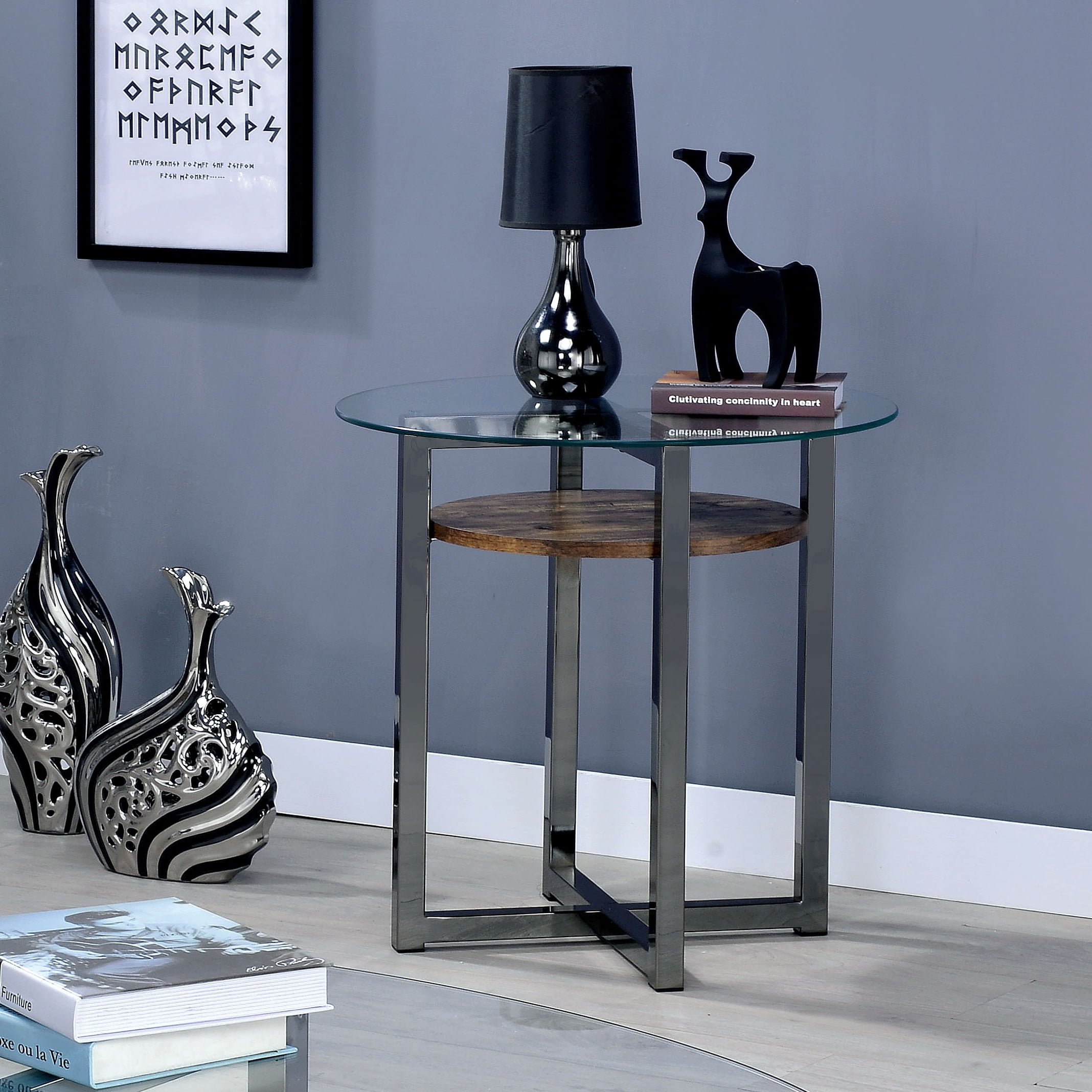 Furniture America Barker Glass Top End Table - Black Chrome - Walmart.com