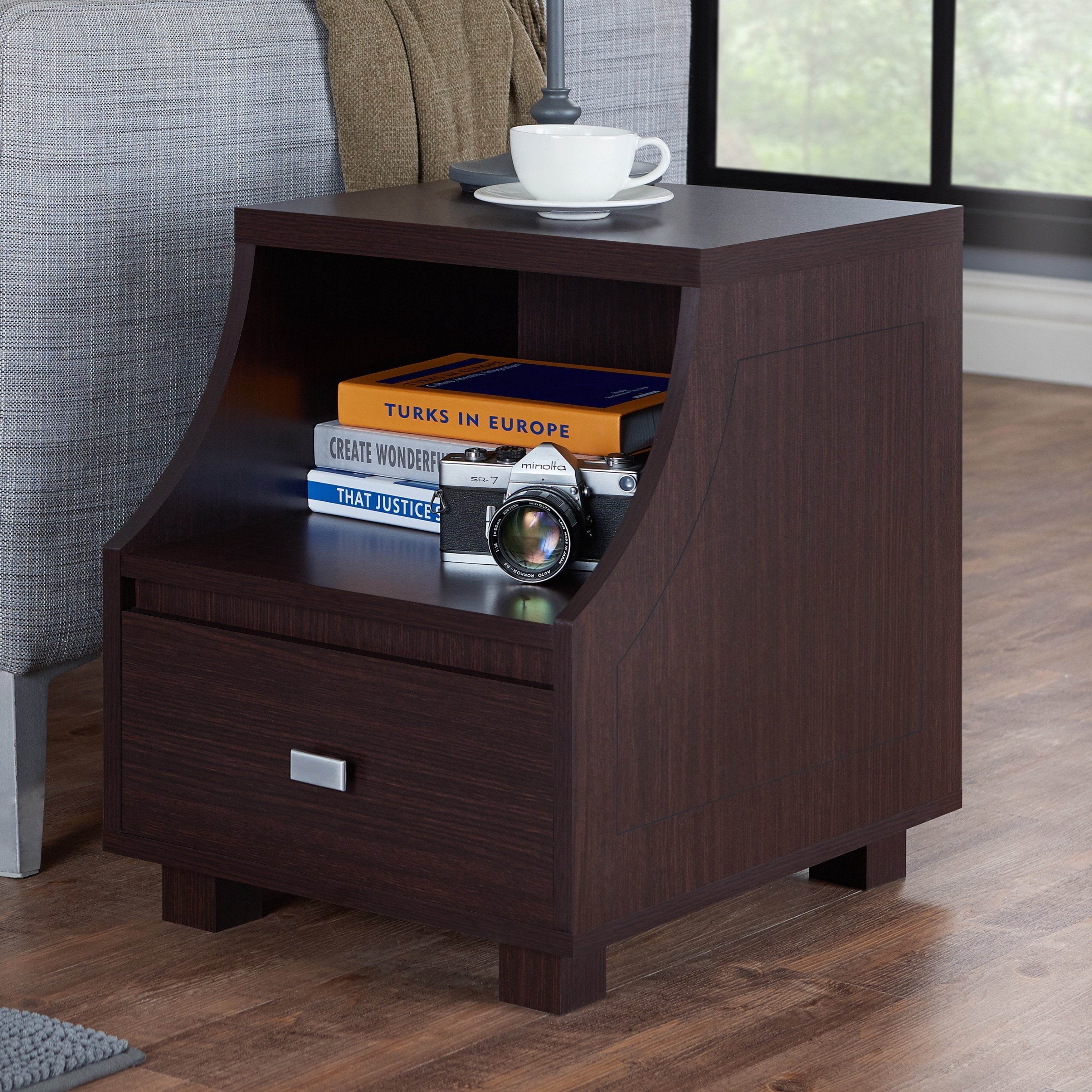 Furniture of America Basa Modern Walnut 16-inch 1-Shelf Side Table by ...