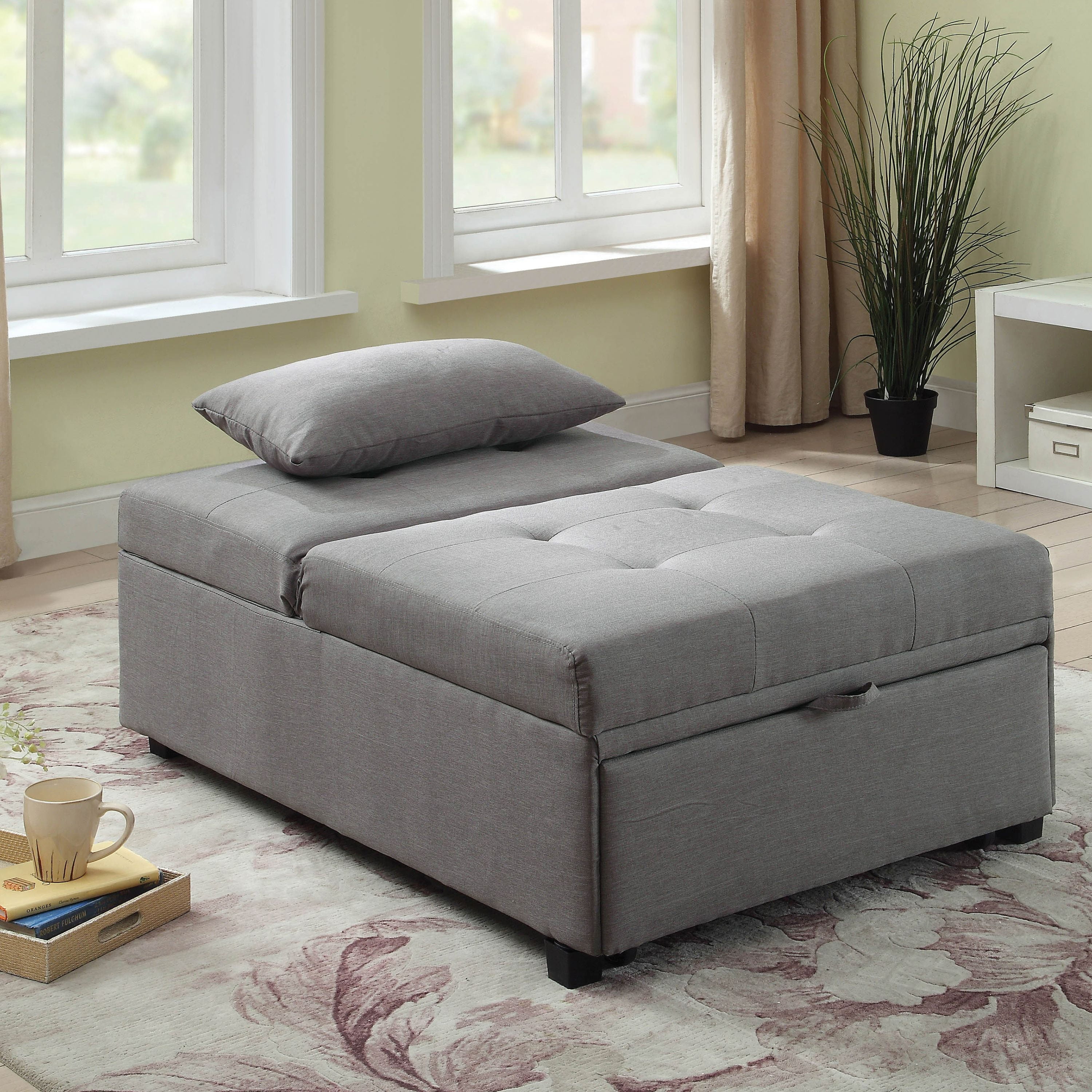 Furniture of America Betty Fabric Upholstered Futon Ottoman, Gray ...