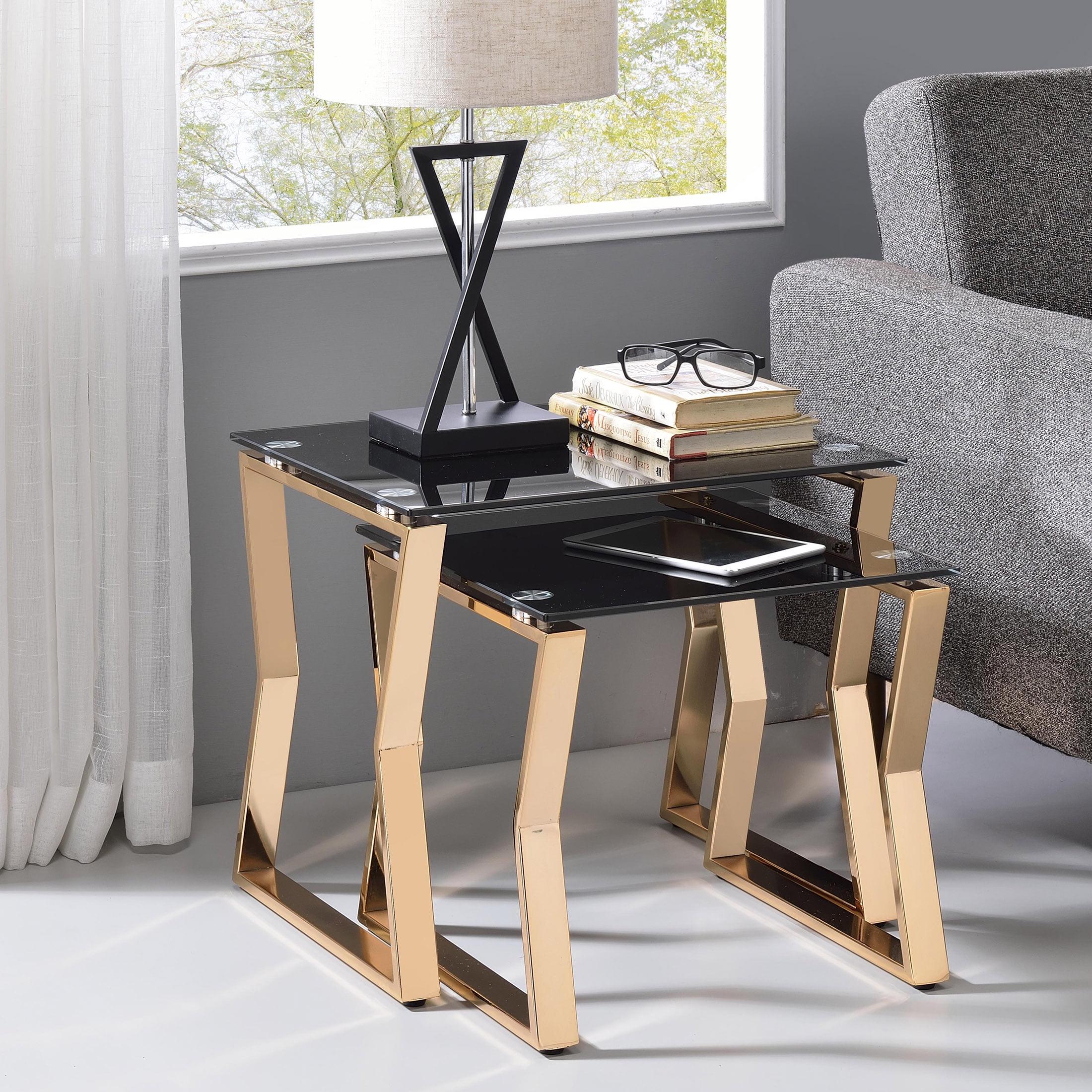Furniture of America Bijou Glass Top Nesting Table, Gold - Walmart.com