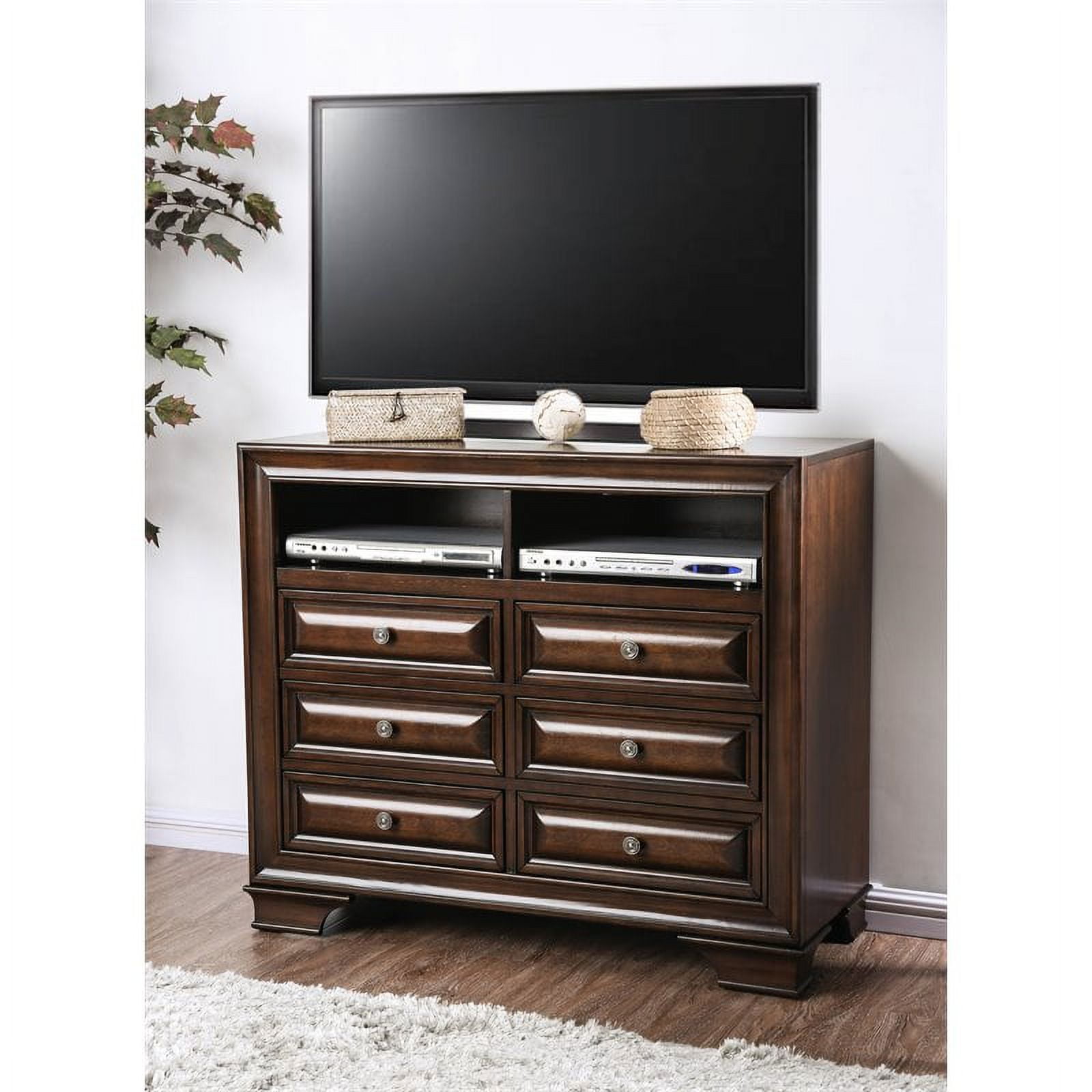 Furniture of America Bradford Solid Wood 6-Drawer TV Stand in Brown ...