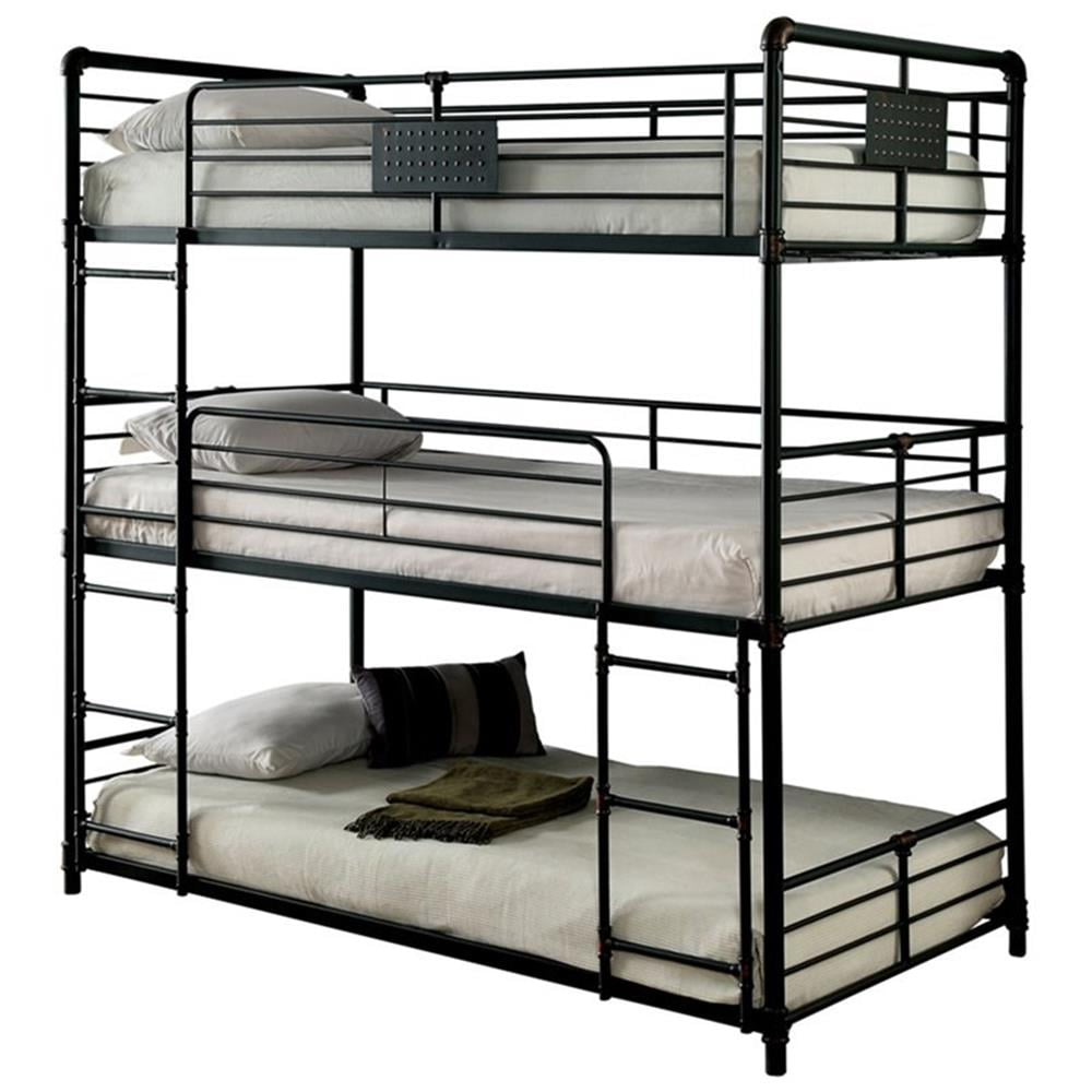 Furniture of America Bryon Metal Twin Triple Bunk Bed in Antique Black ...