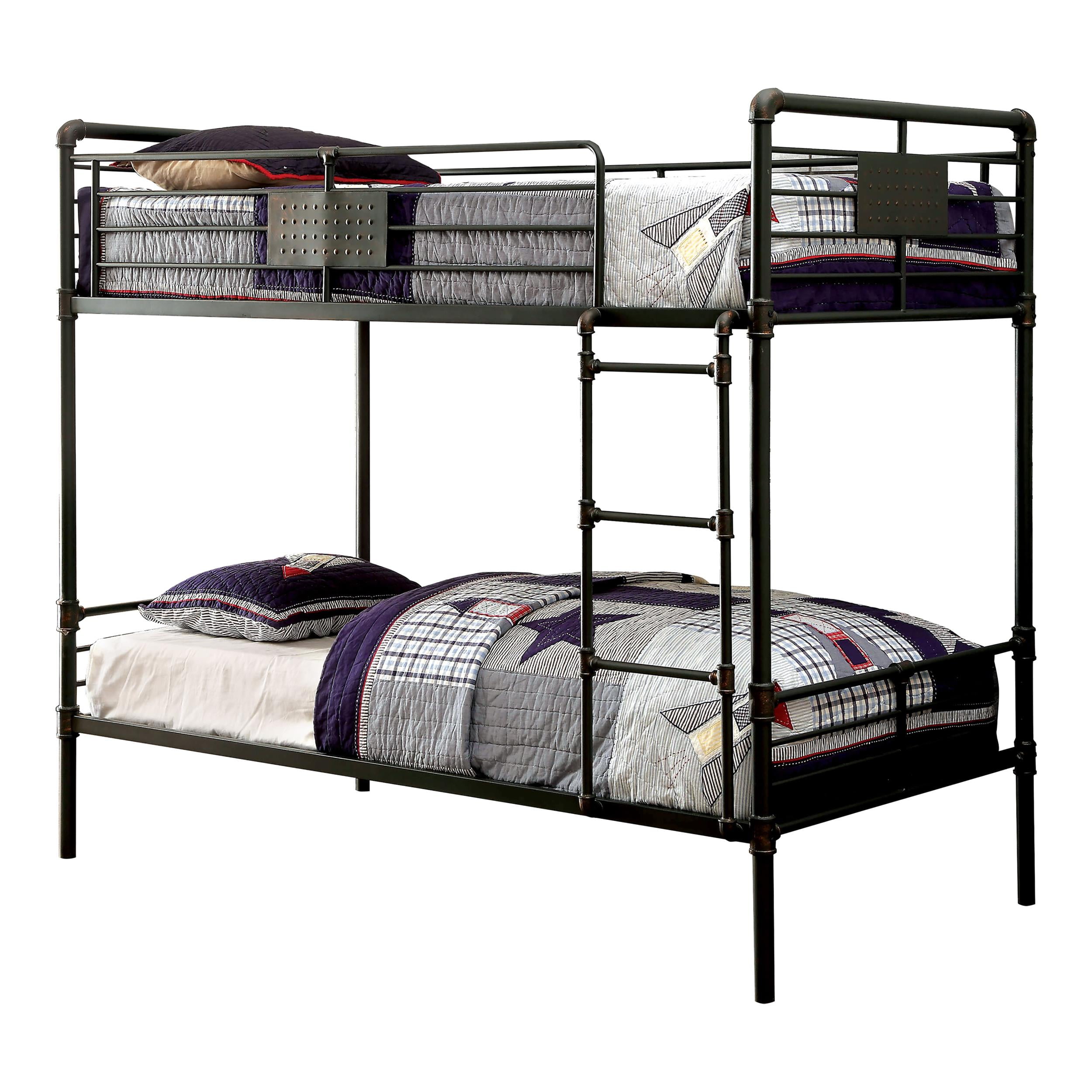 Furniture of America Bryon Metal Twin over Twin Bunk Bed in Antique ...