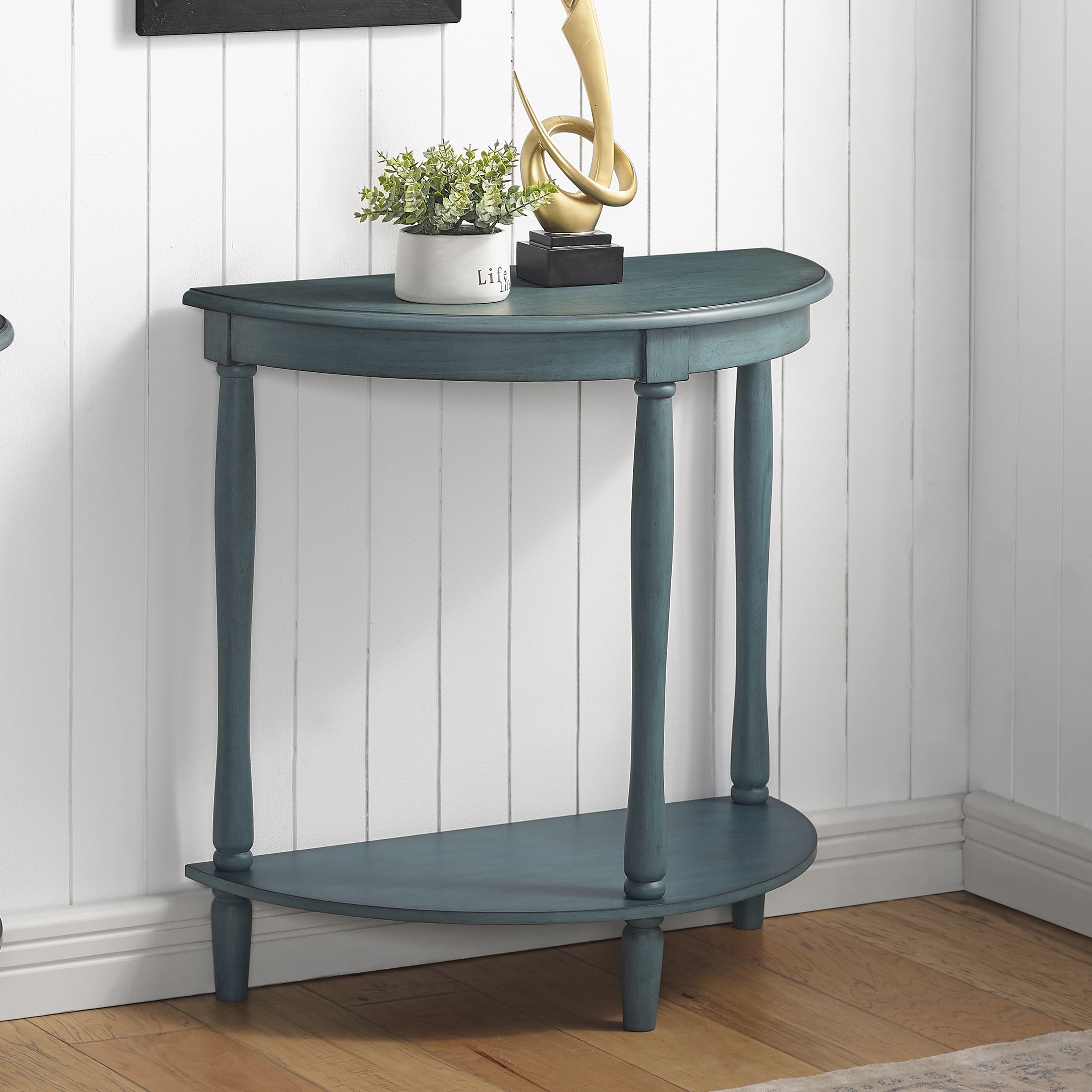 Furniture of America Light Green Half-Moon Console Table with Shelf for ...