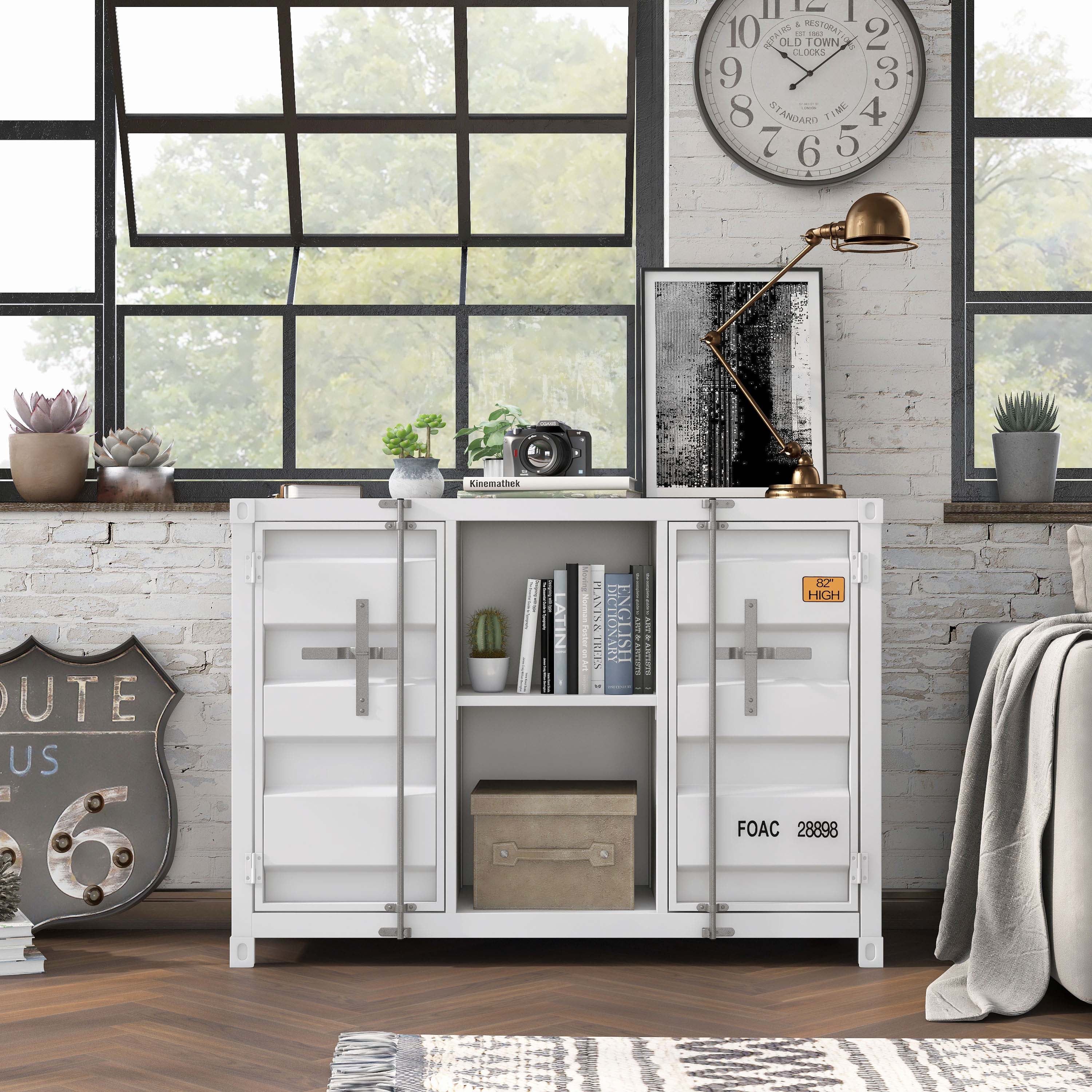 Furniture of America Button Metal 6-Shelf Console Table, Sand White ...