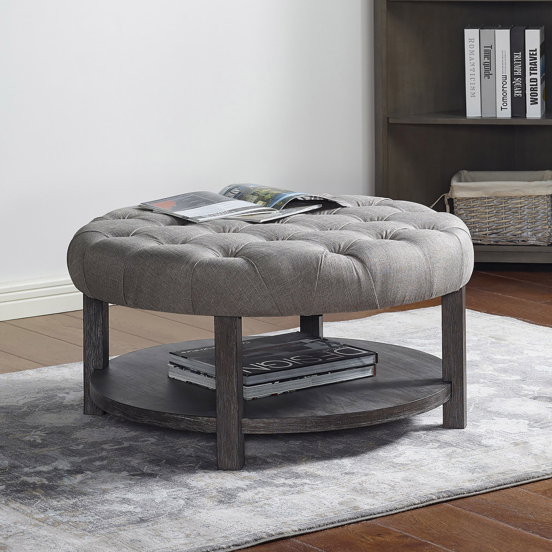 Free Shipping! Furniture of America Round Tufted Ottoman Table, Light ...