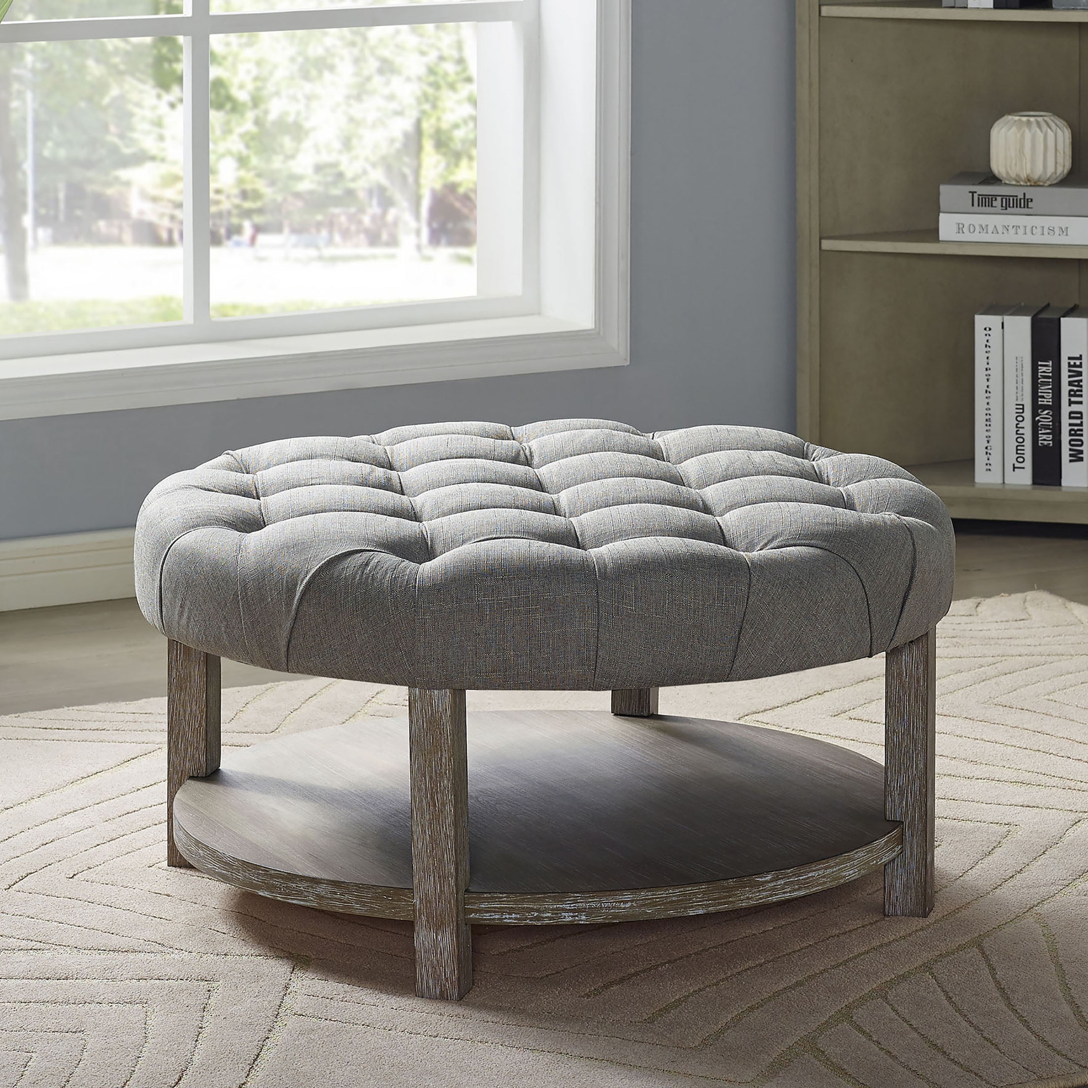 Free Shipping! Furniture of America Round Tufted Ottoman with Storage ...
