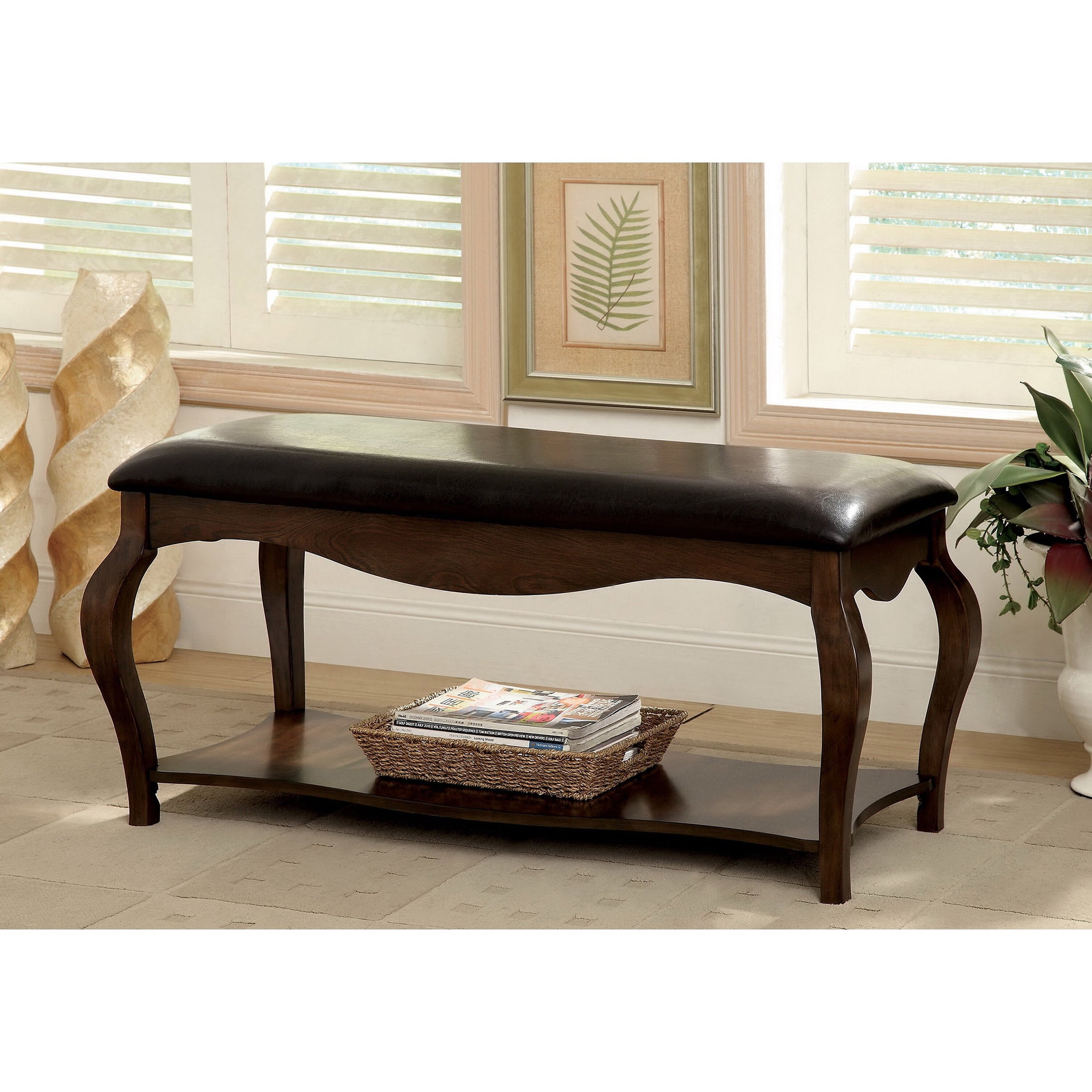 Furniture of America Cailene Padded Storage Bench, Tobacco Oak ...