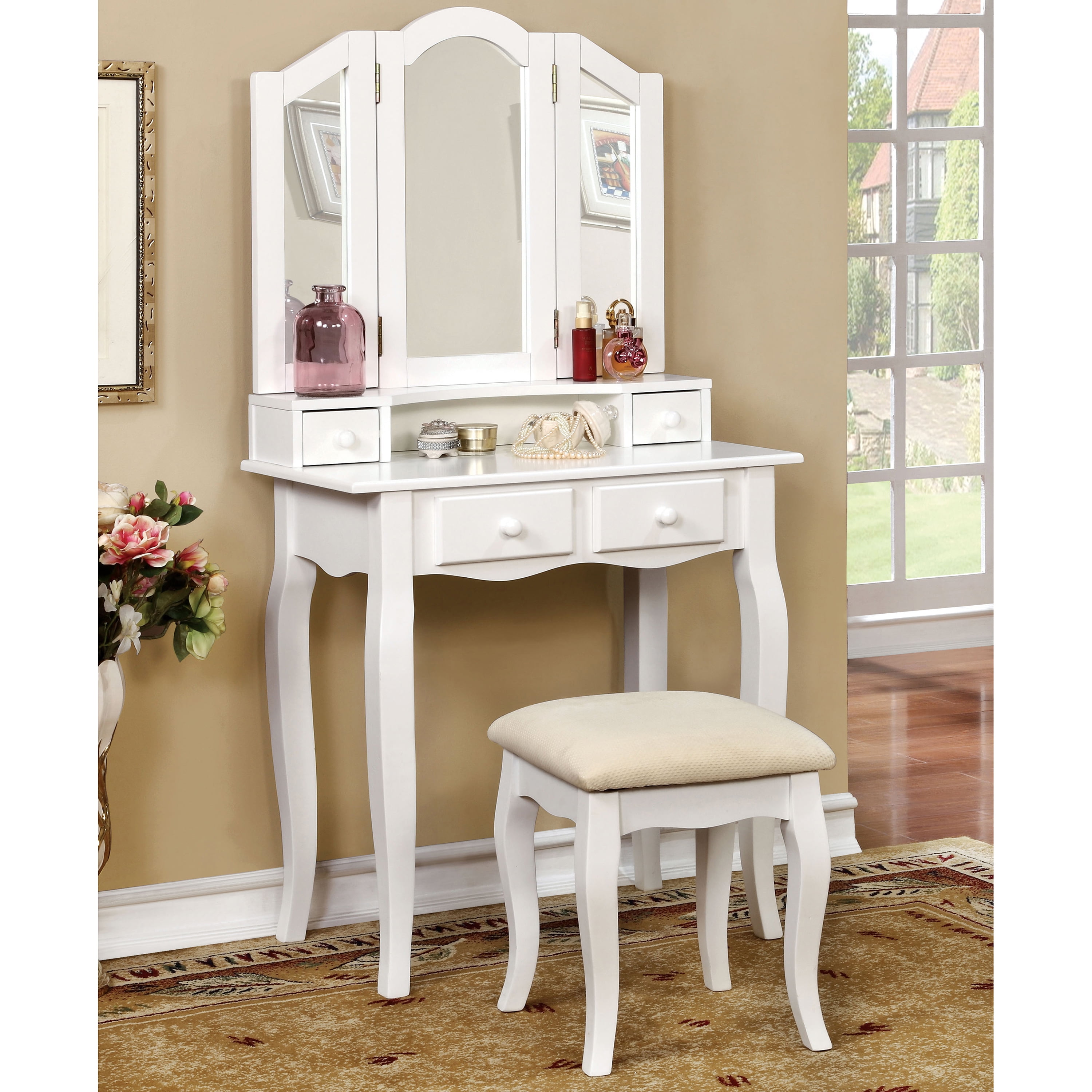 Furniture of America Calliope Transitional 3-Piece Vanity Set, White ...
