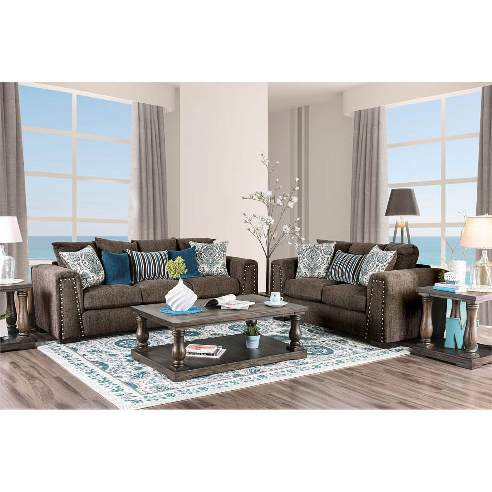 Furniture of America Cantrell Transitional Fabric 2-Piece Charcoal Sofa ...
