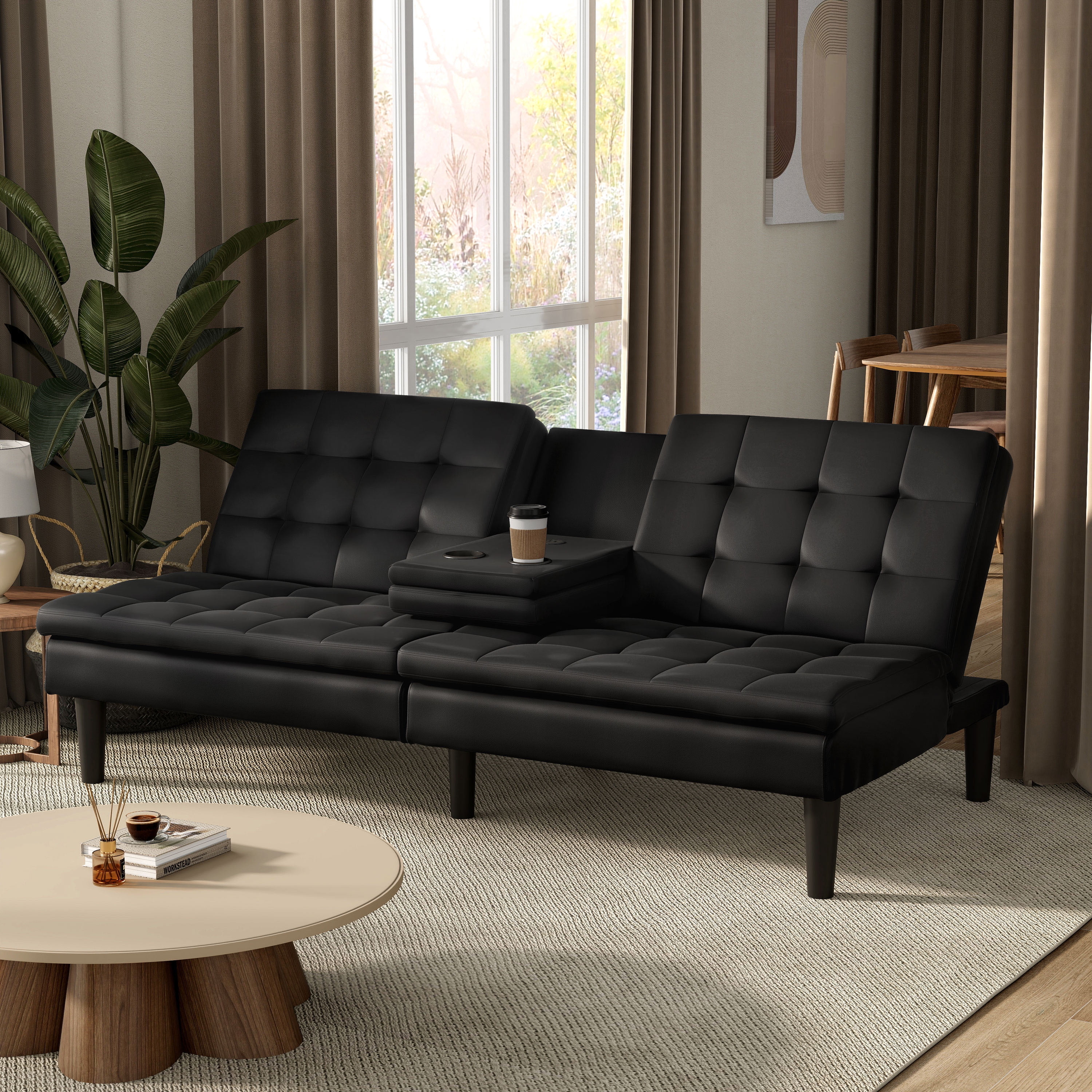 Furniture of America Canu Wood and Faux Leather Convertible Futon ...