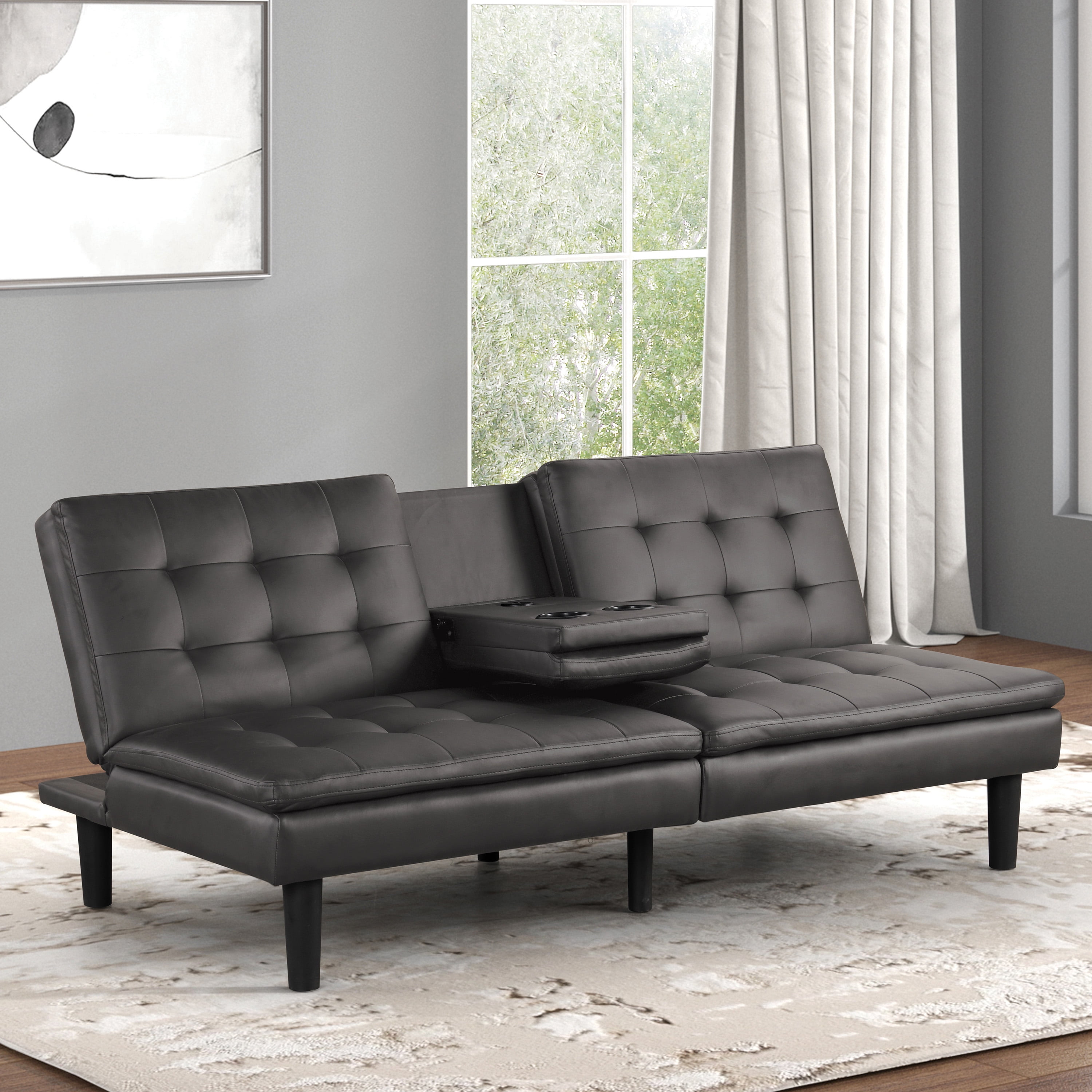 Furniture of America Canu Convertible Faux Leather Futon Daybeds ...