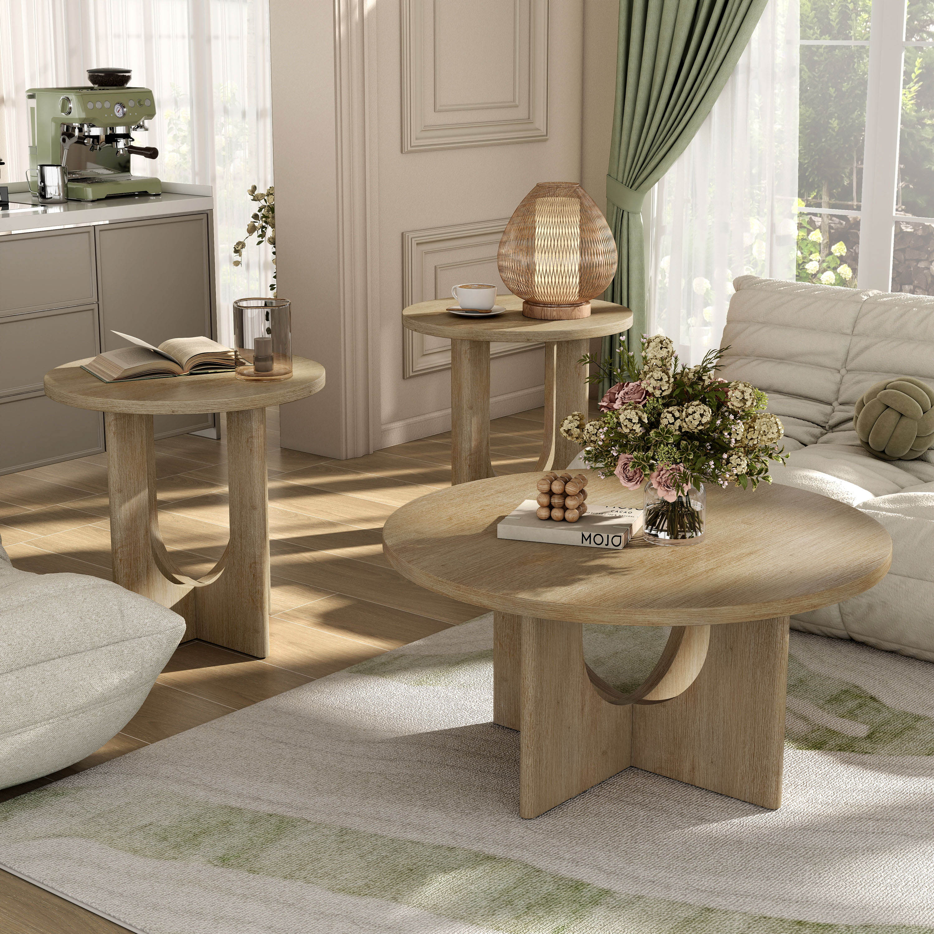 Furniture of America Carmel Modern Solid Wood 3-Piece Round Coffee ...